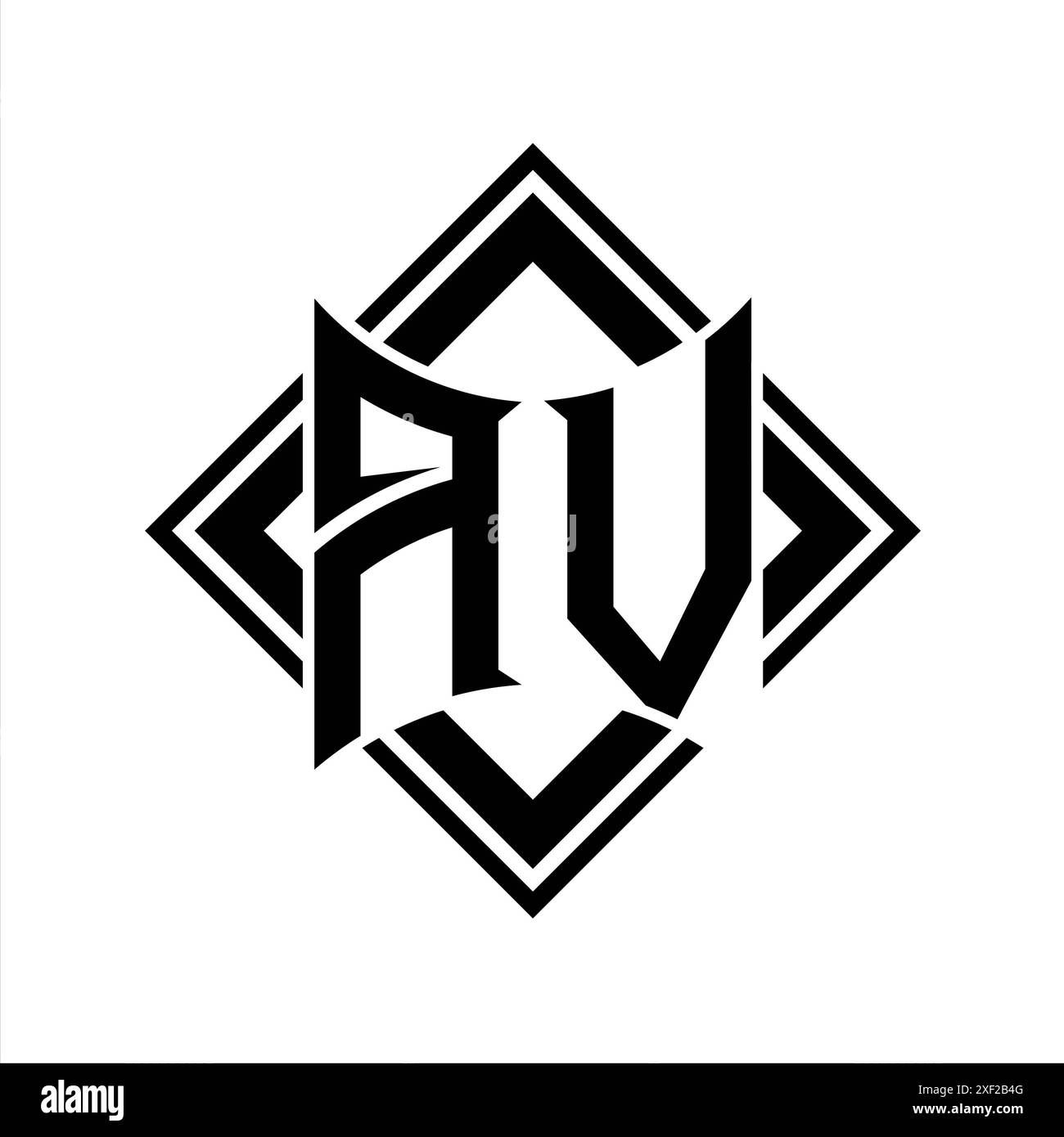AV Letter logo with abstract shield shape with square black outline on ...