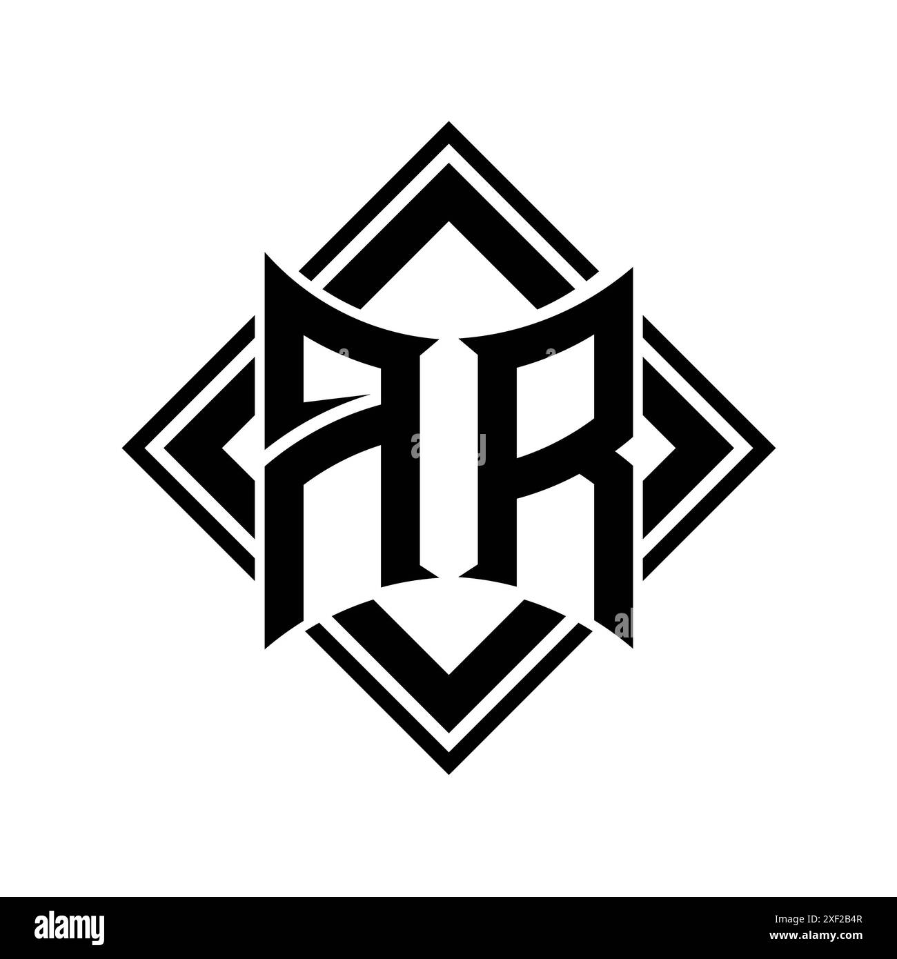 AR Letter logo with abstract shield shape with square black outline on ...