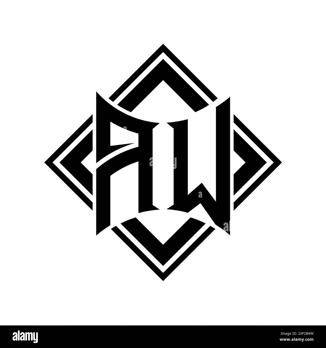 AW Letter logo with abstract shield shape with square black outline on ...