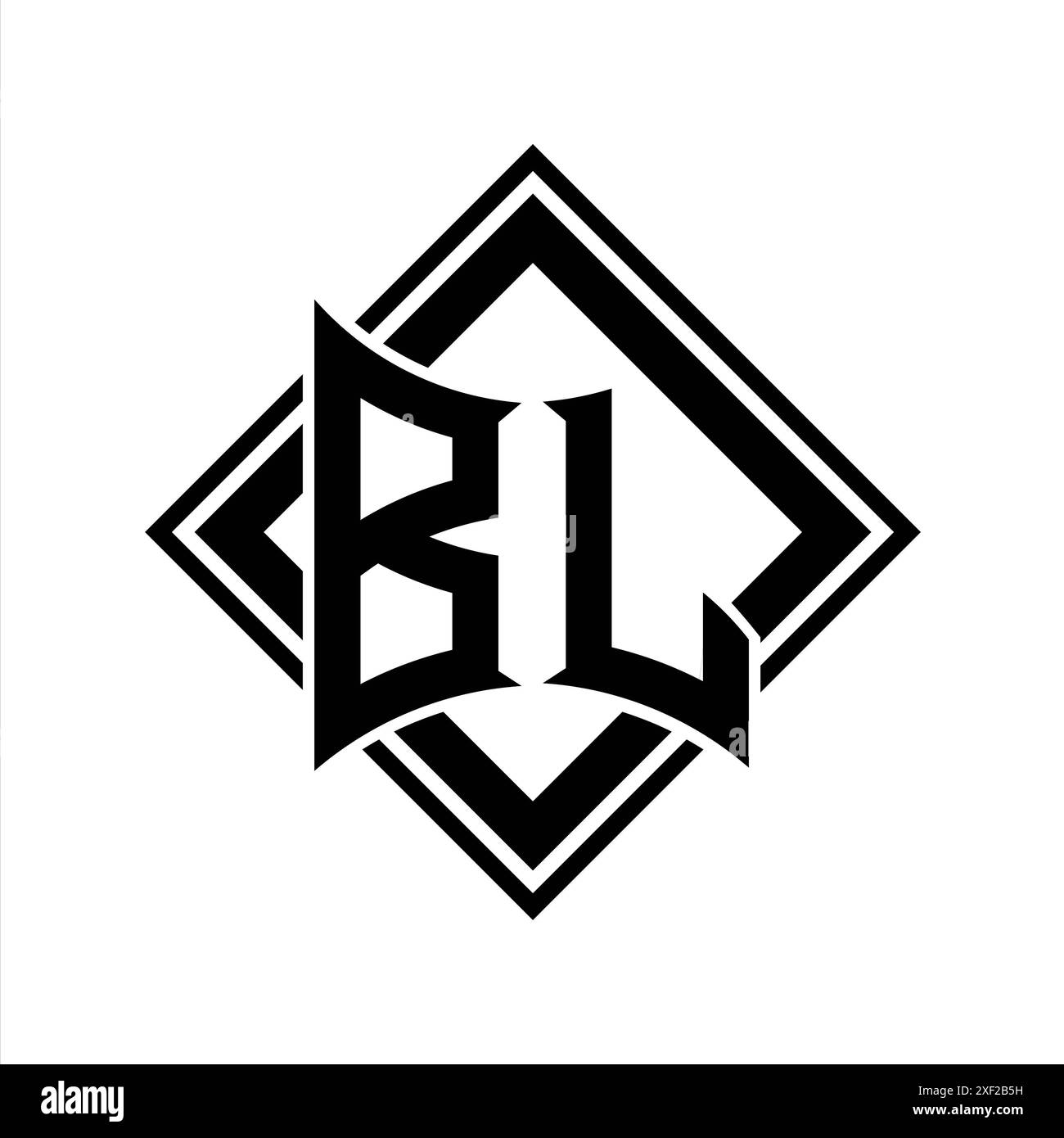 BL Letter logo with abstract shield shape with square black outline on ...