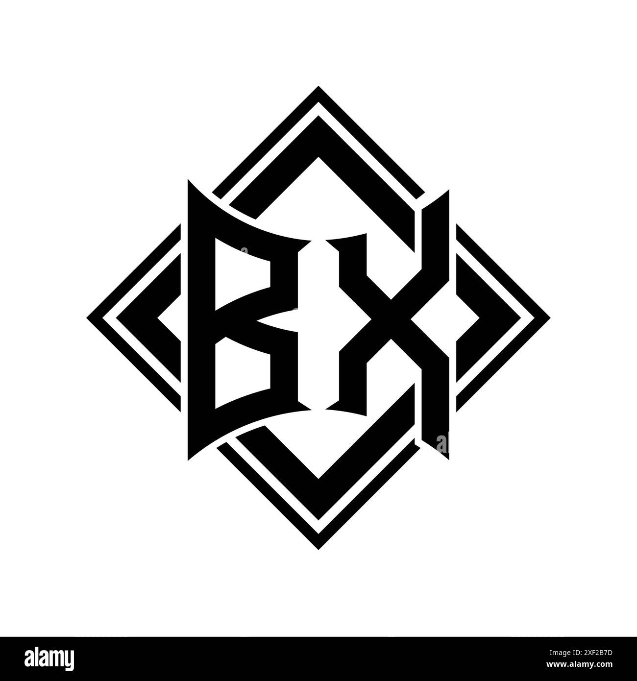 BX Letter logo with abstract shield shape with square black outline on ...