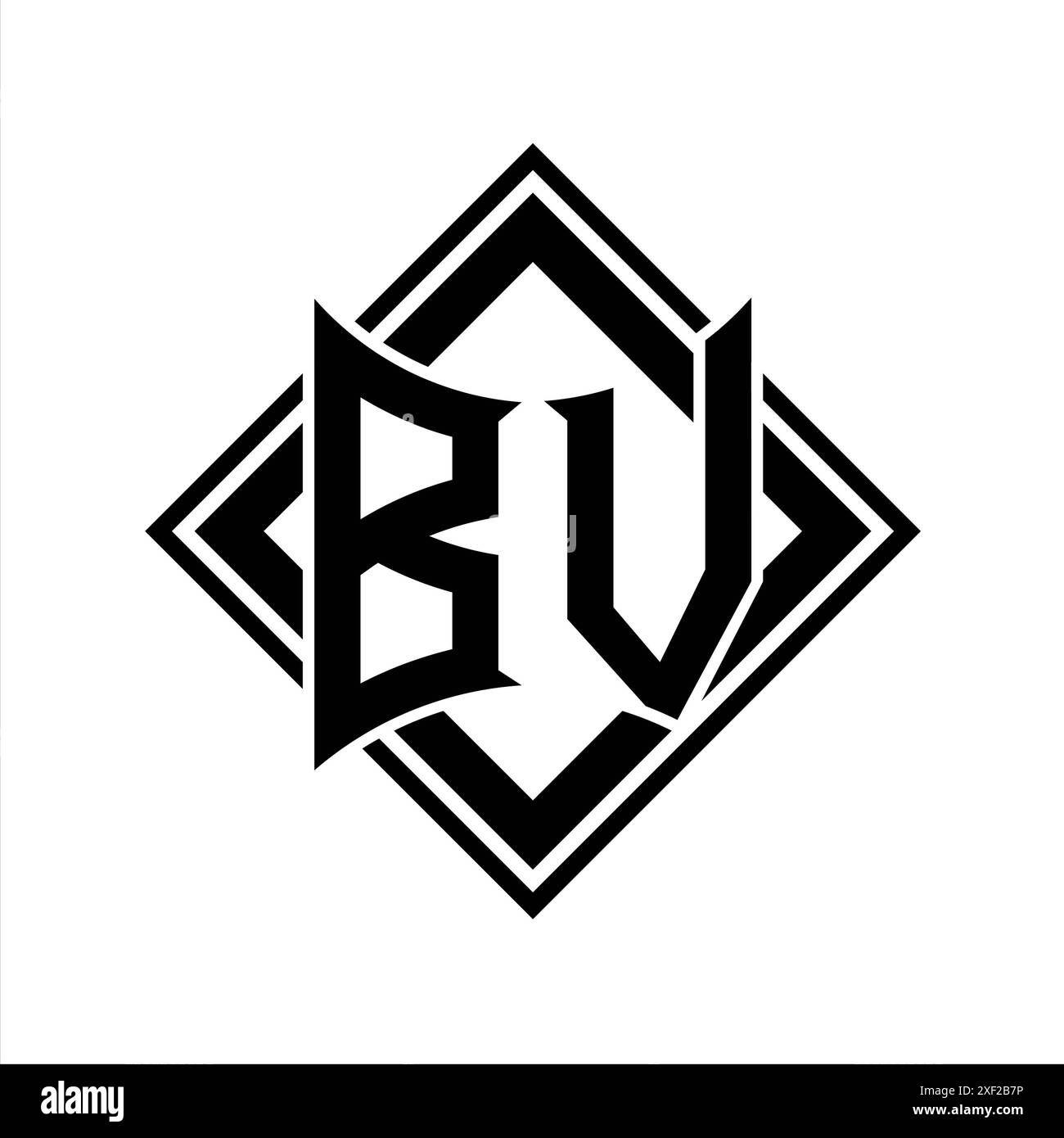 BV Letter logo with abstract shield shape with square black outline on ...