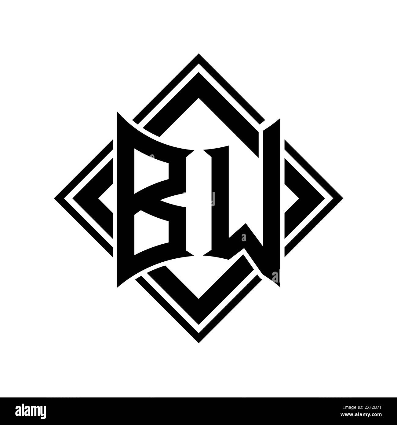 BW Letter logo with abstract shield shape with square black outline on ...