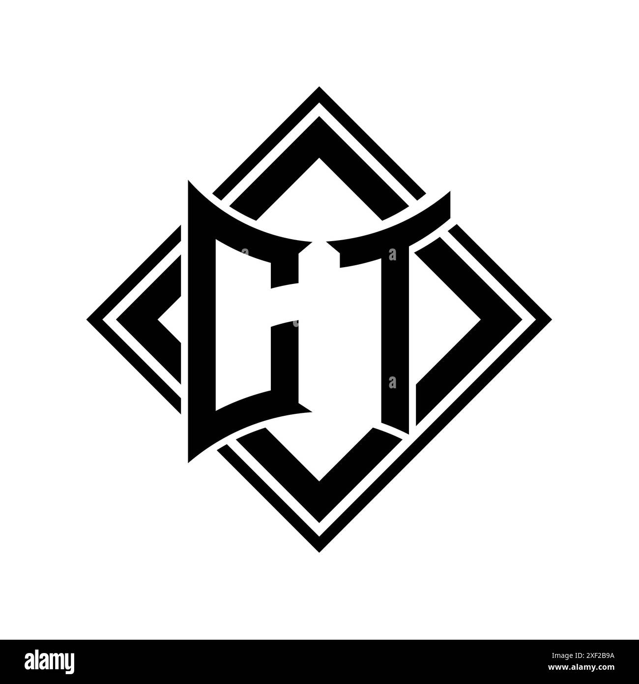 CT Letter logo with abstract shield shape with square black outline on ...