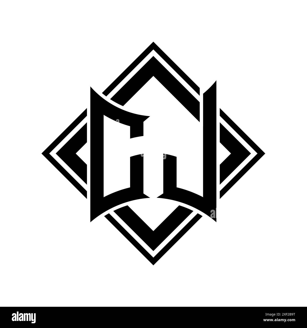 CJ Letter logo with abstract shield shape with square black outline on ...