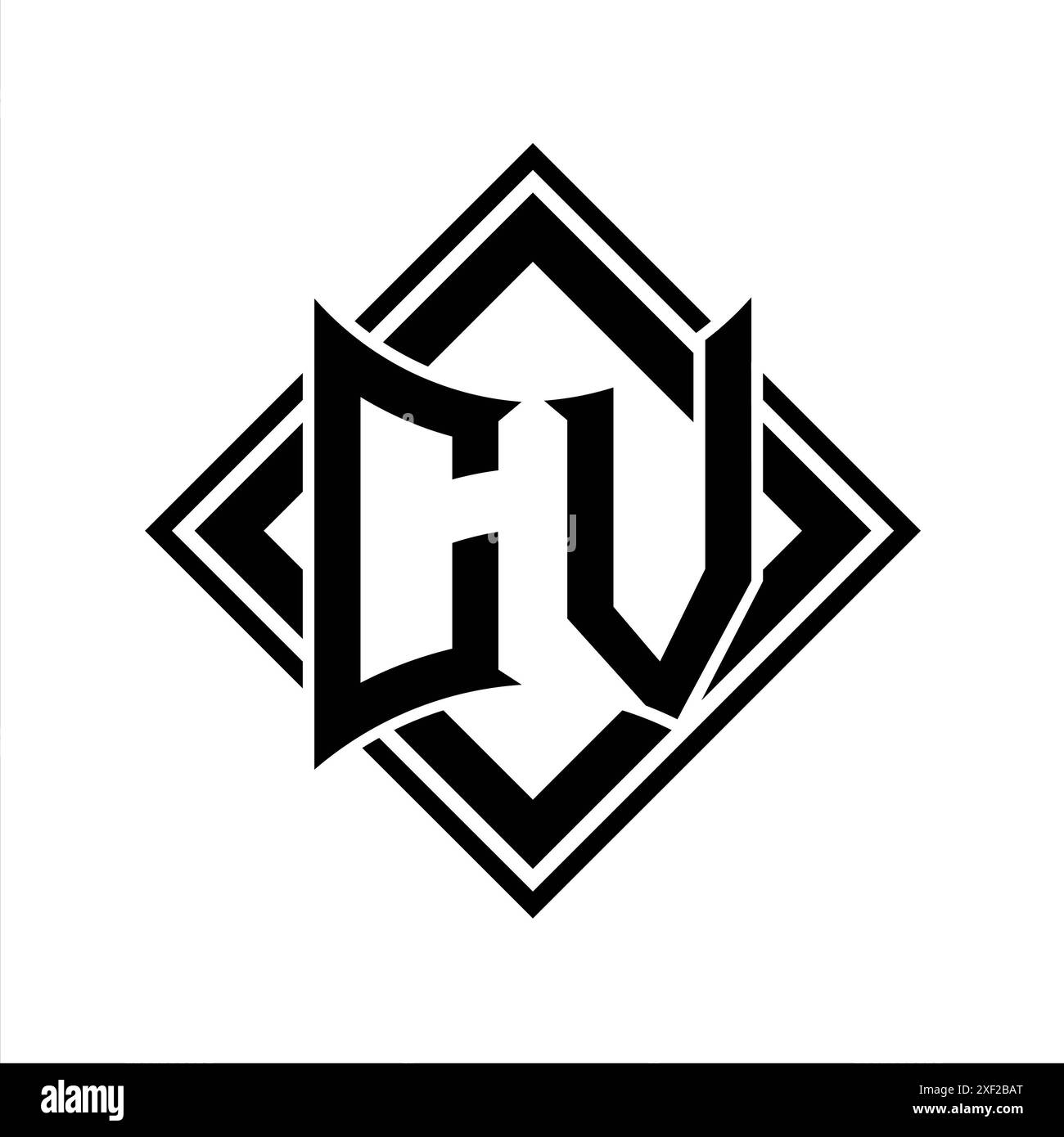 CV Letter logo with abstract shield shape with square black outline on ...