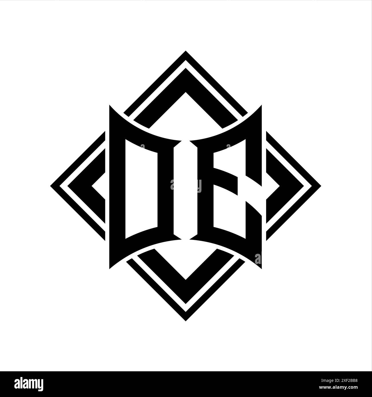 DE Letter logo with abstract shield shape with square black outline on ...