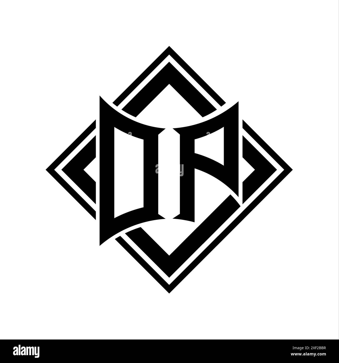 DP Letter logo with abstract shield shape with square black outline on ...