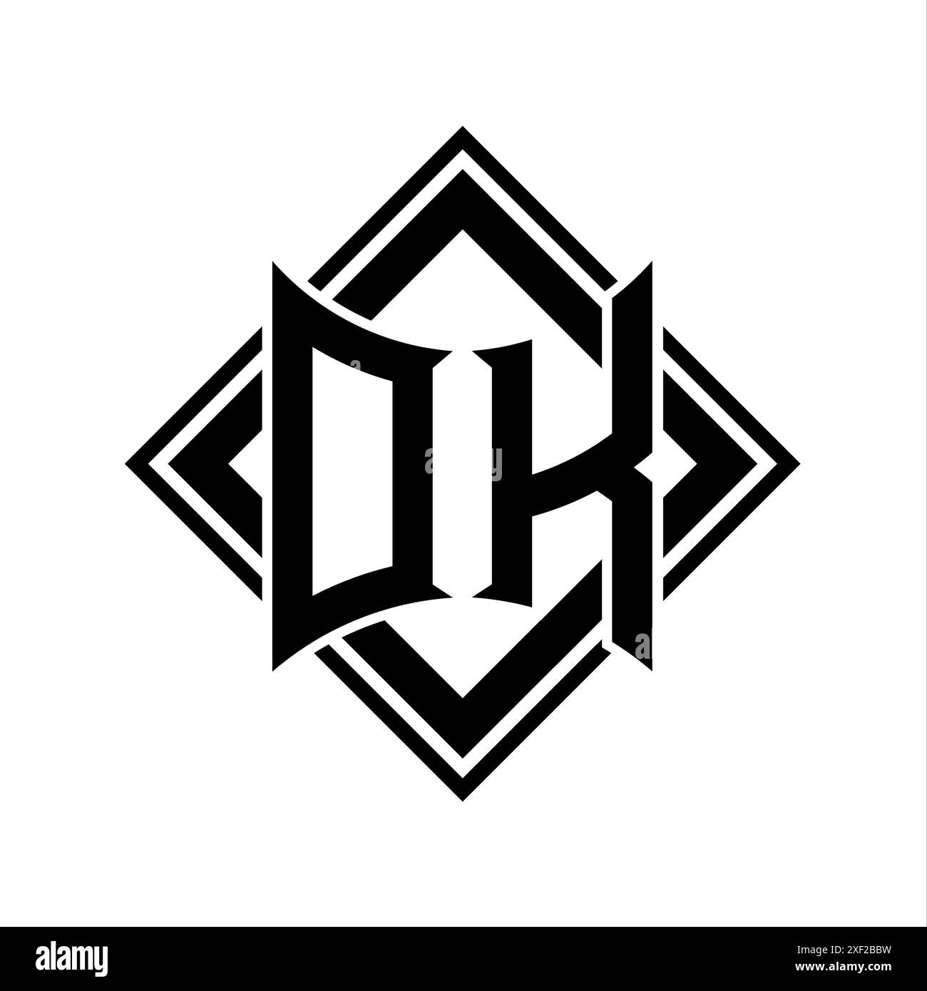 DK Letter logo with abstract shield shape with square black outline on ...
