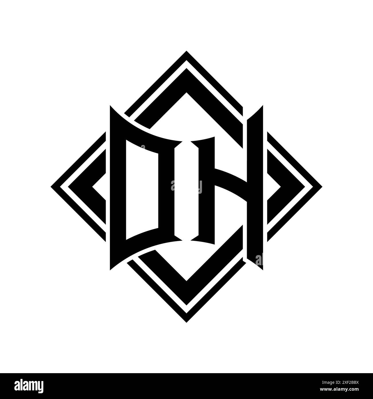 DH Letter logo with abstract shield shape with square black outline on ...