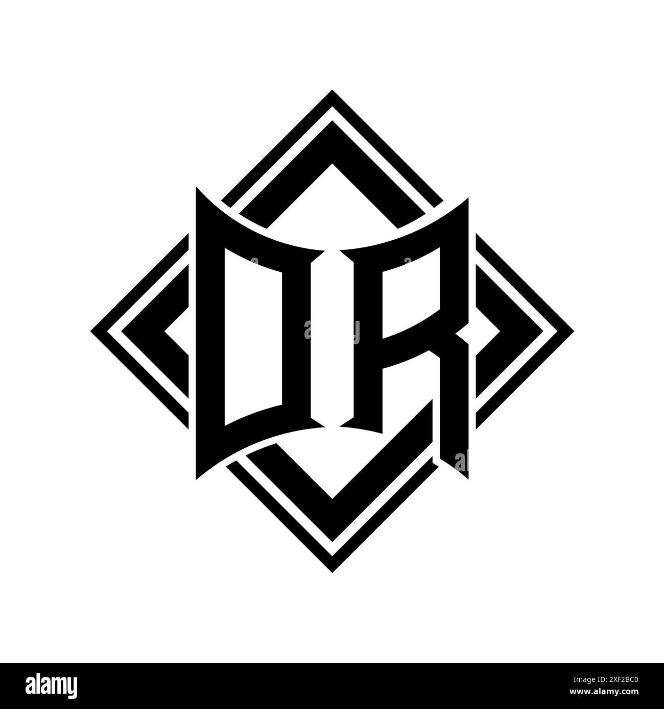 DR Letter logo with abstract shield shape with square black outline on ...