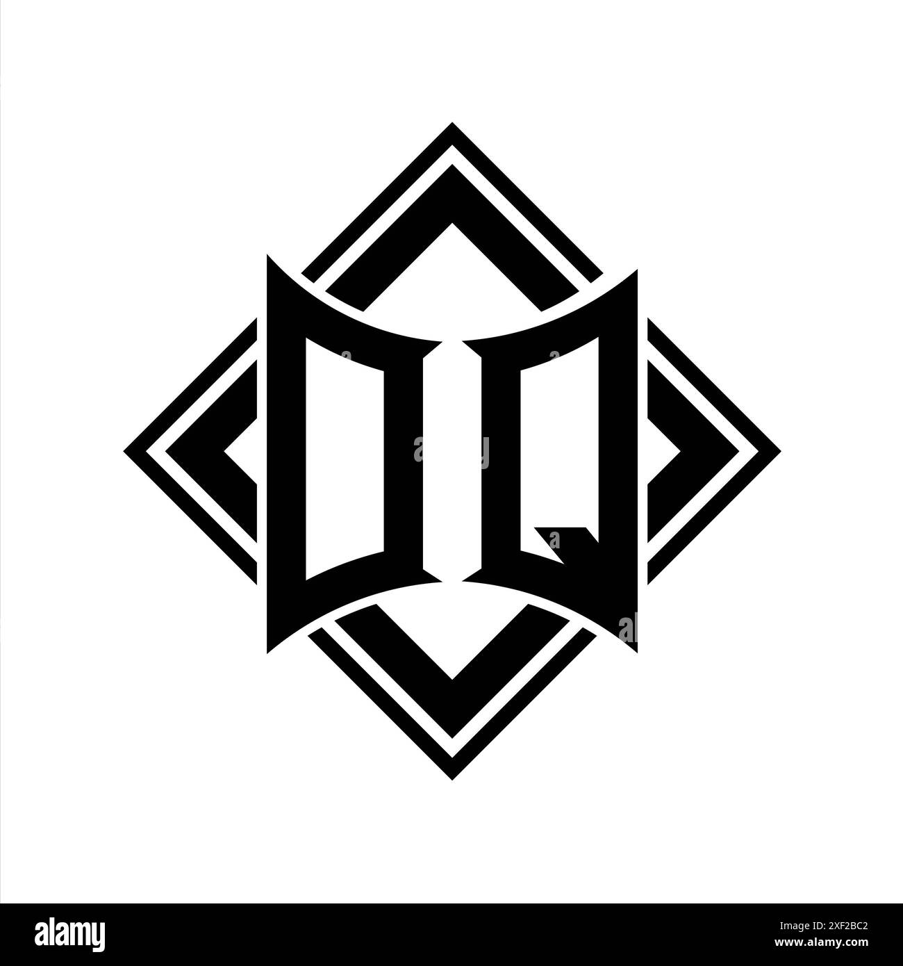 DQ Letter logo with abstract shield shape with square black outline on ...
