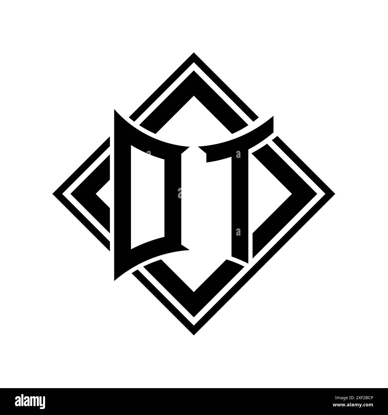 DT Letter logo with abstract shield shape with square black outline on ...