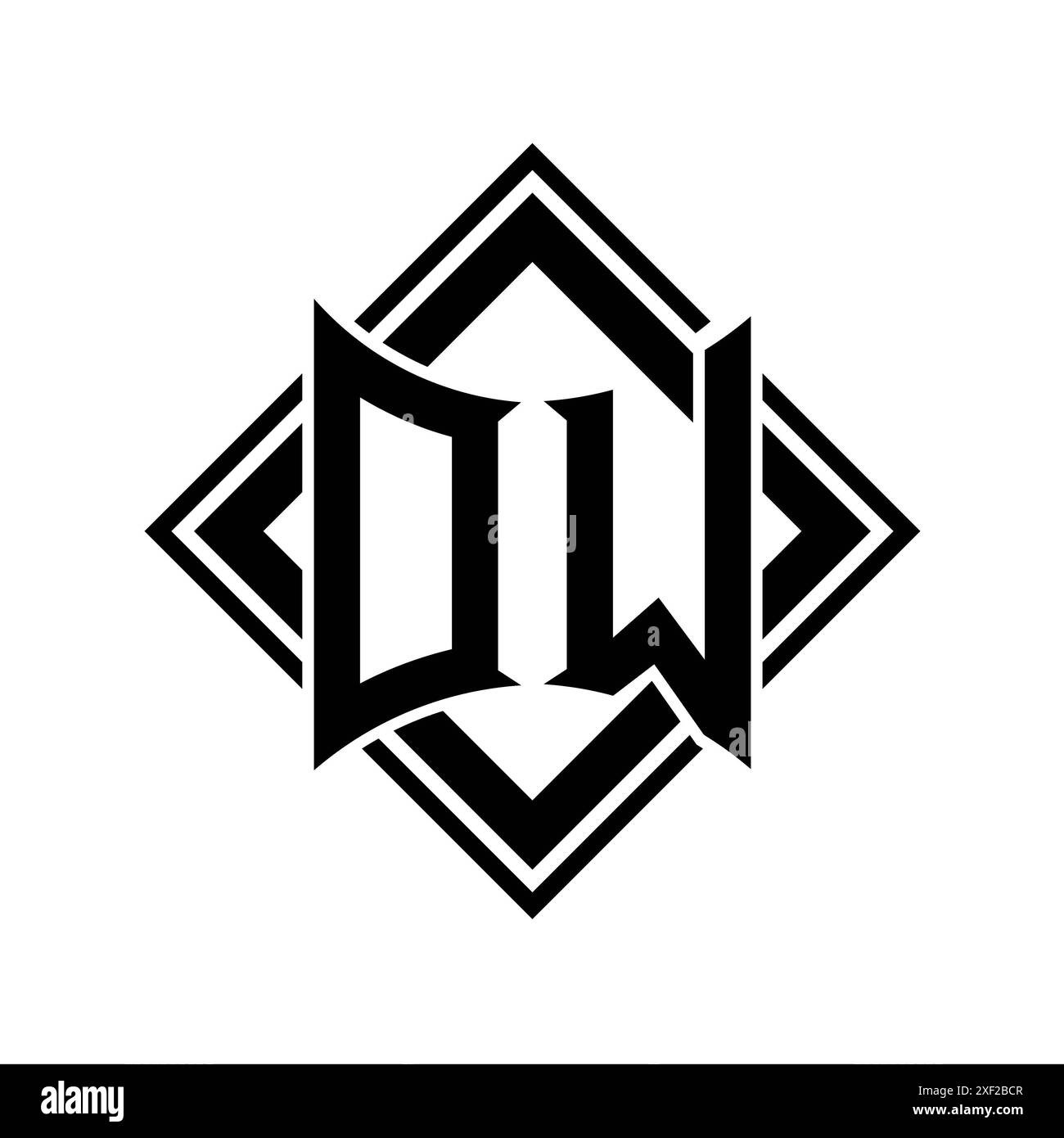 DW Letter logo with abstract shield shape with square black outline on ...