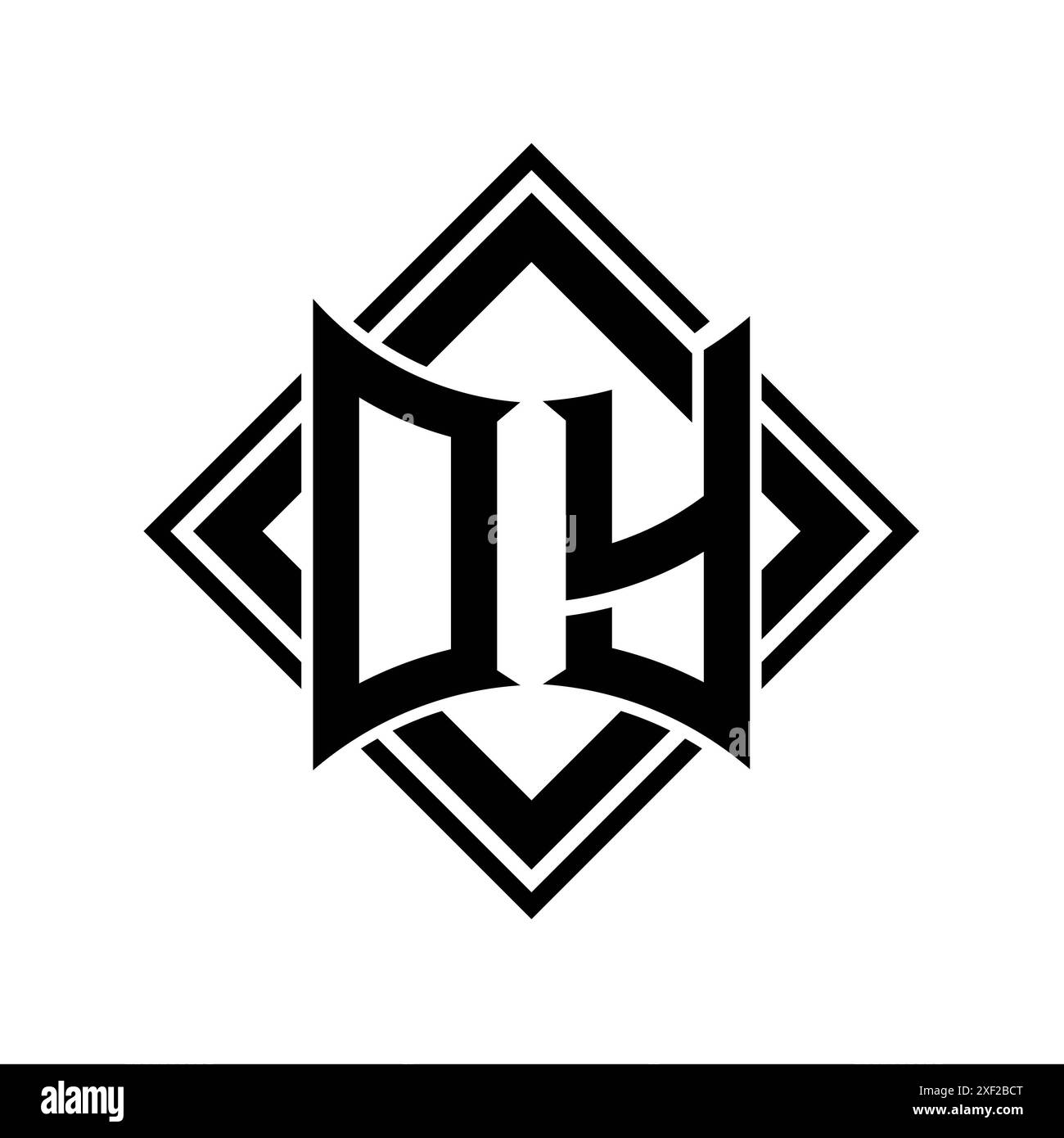 DY Letter logo with abstract shield shape with square black outline on ...