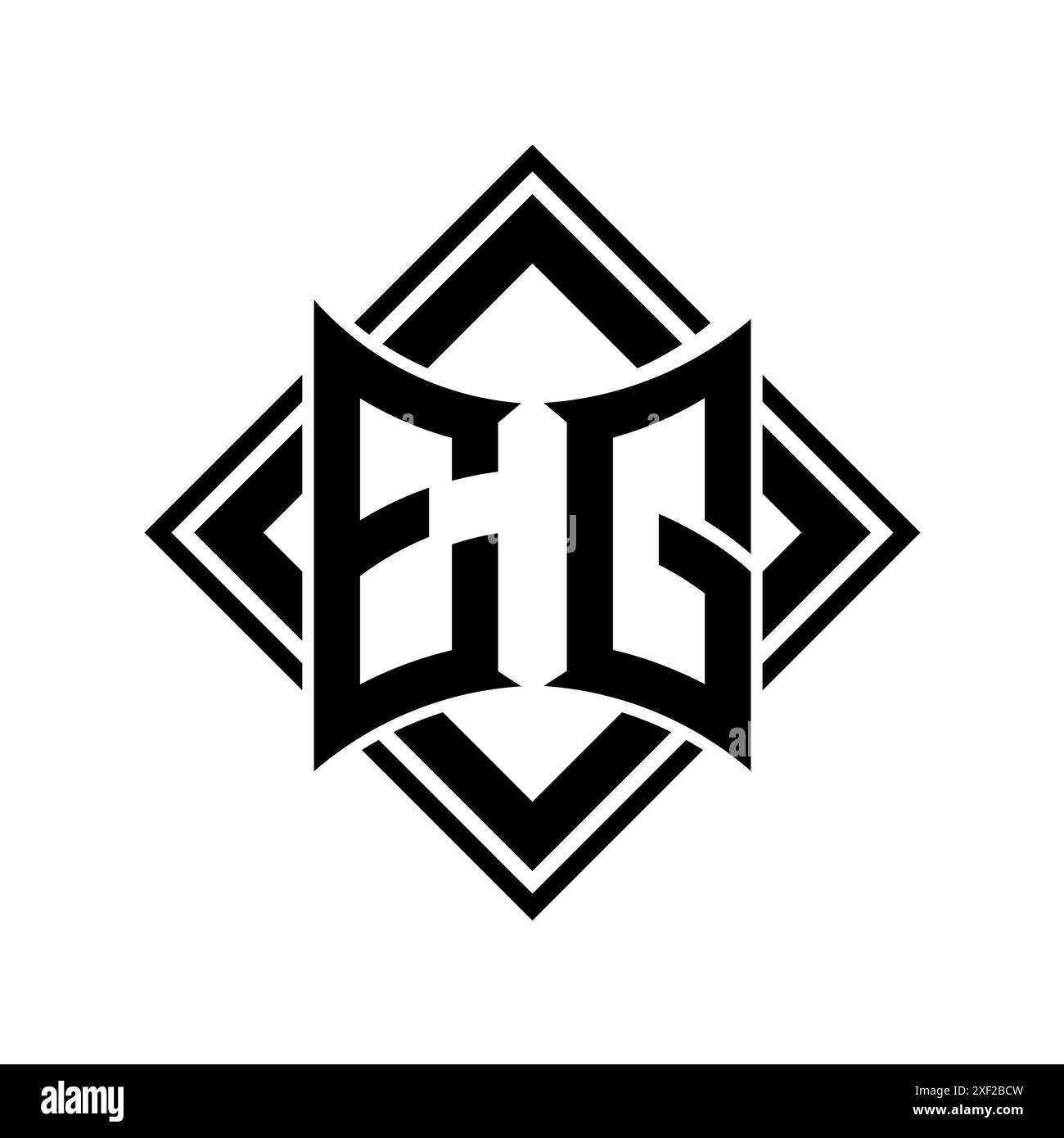 EG Letter logo with abstract shield shape with square black outline on ...