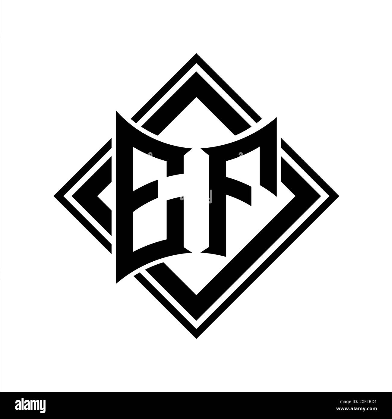 EF Letter logo with abstract shield shape with square black outline on ...
