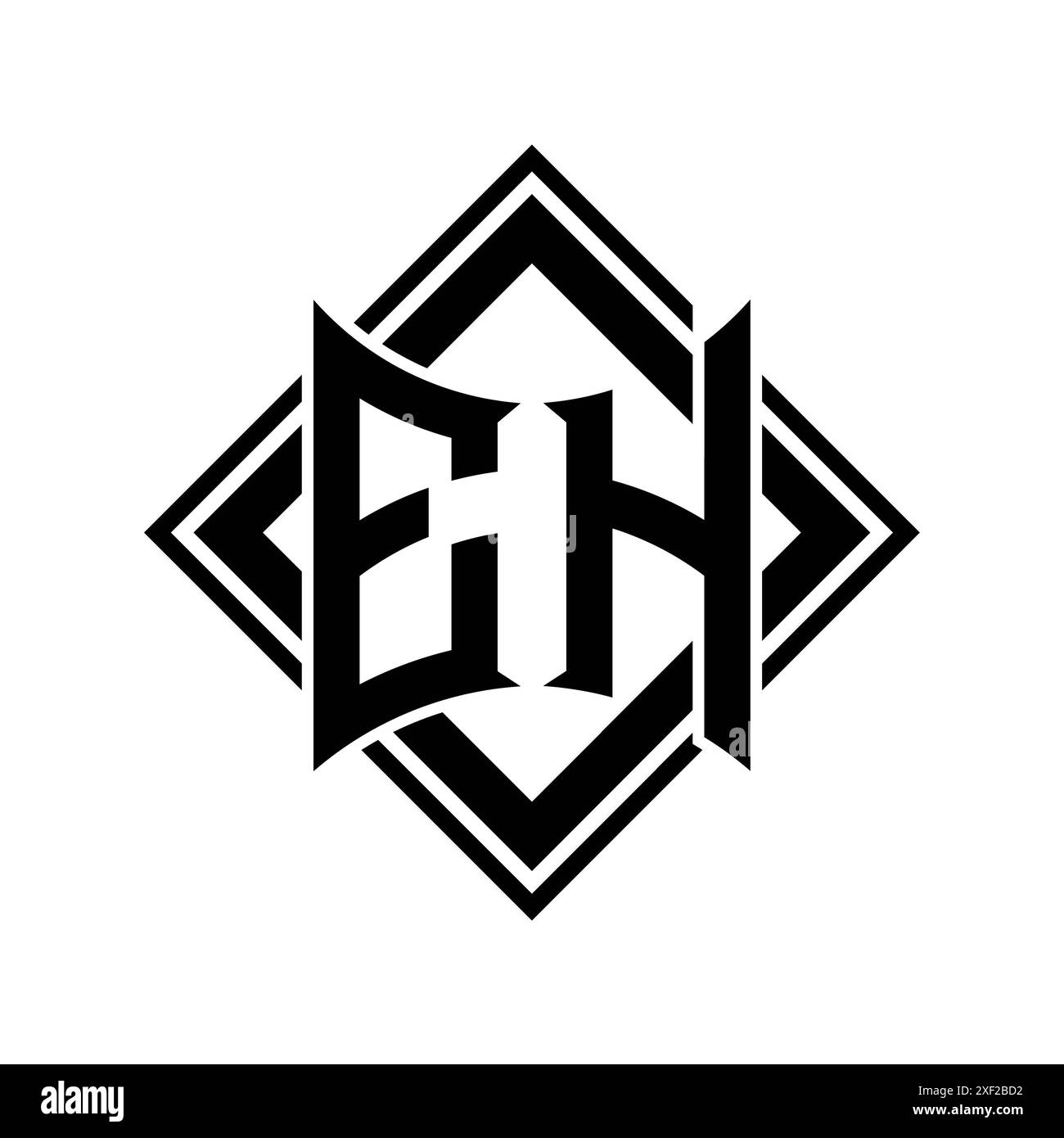 EH Letter logo with abstract shield shape with square black outline on ...