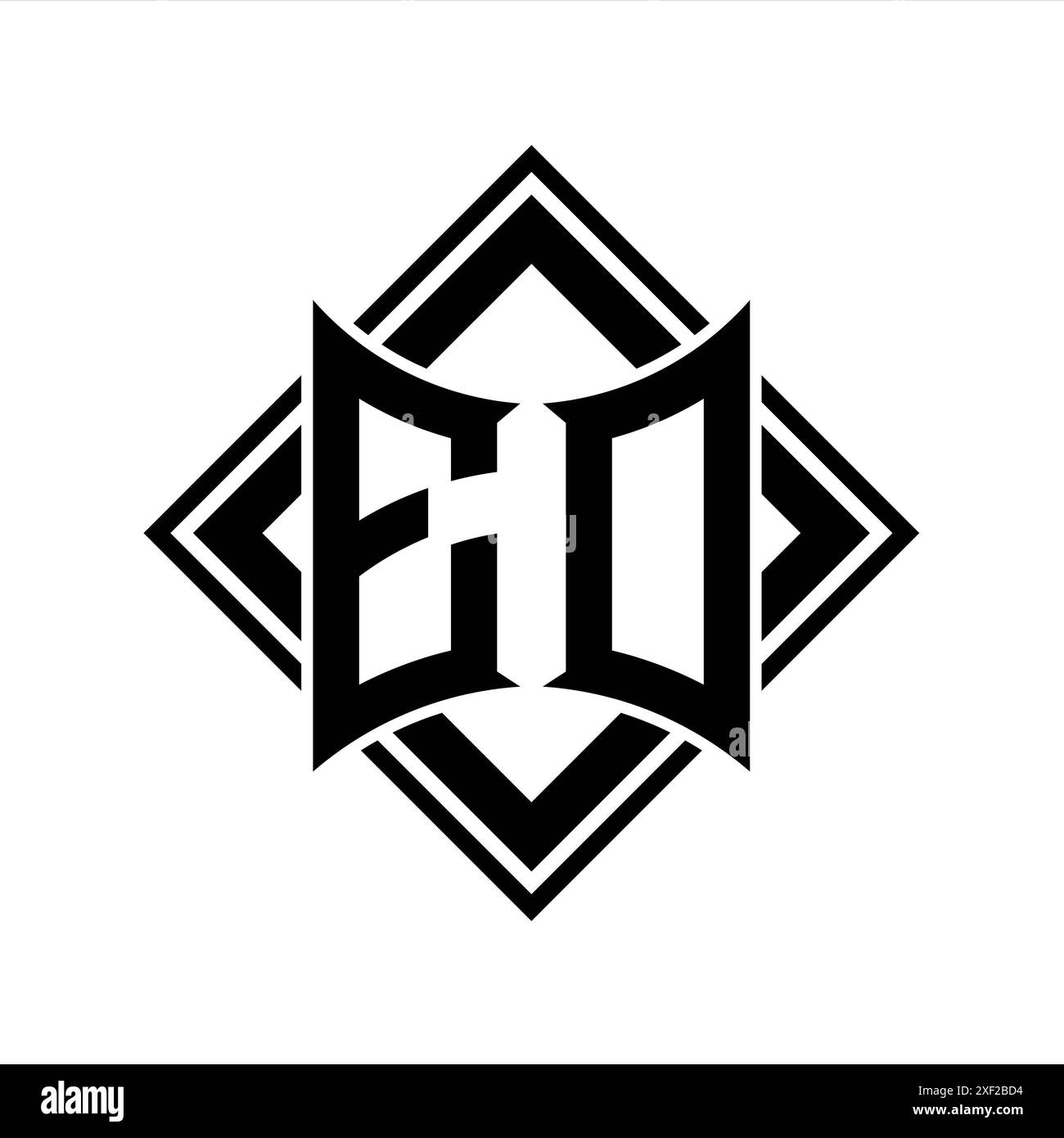 ED Letter logo with abstract shield shape with square black outline on ...