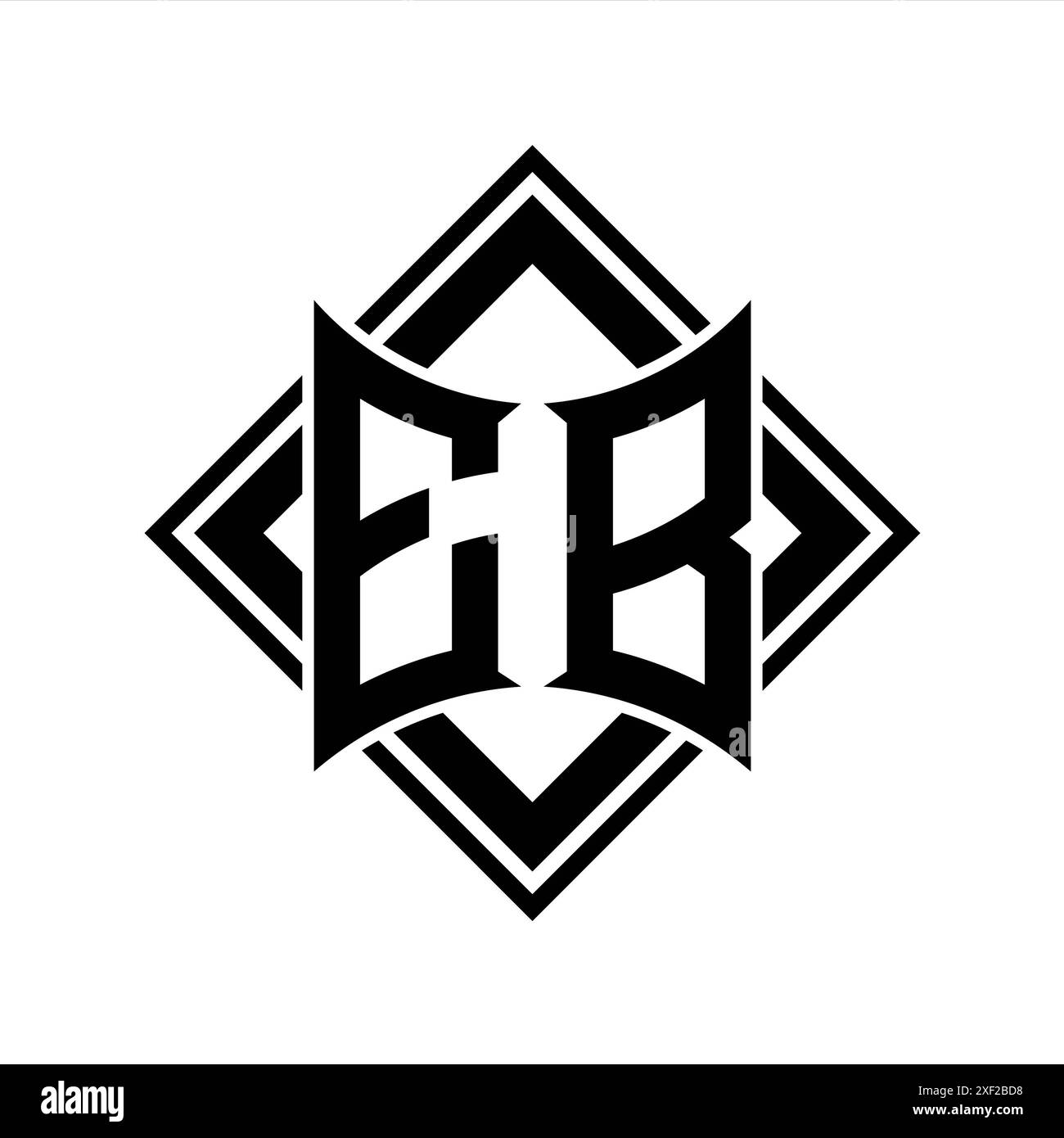 EB Letter logo with abstract shield shape with square black outline on ...