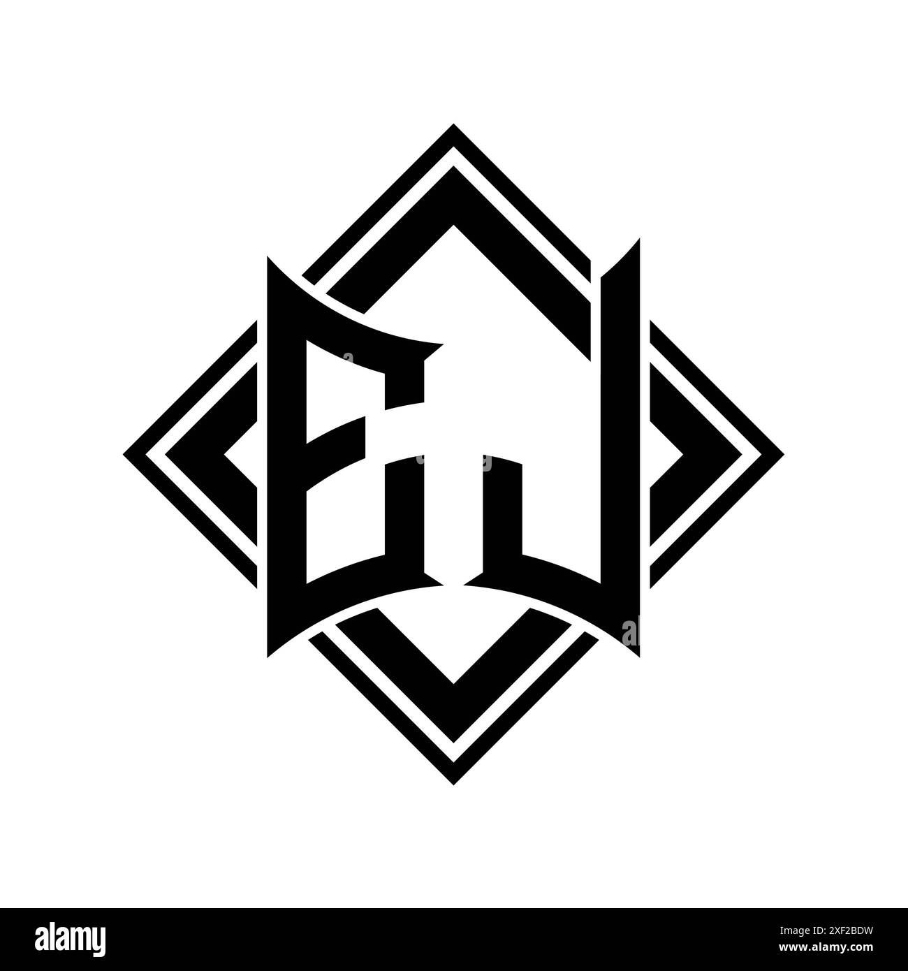 EJ Letter logo with abstract shield shape with square black outline on ...