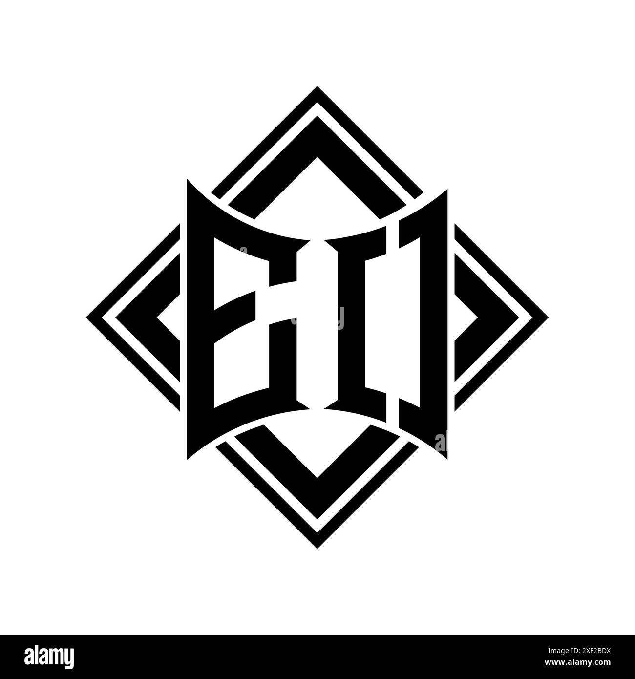 EO Letter logo with abstract shield shape with square black outline on ...