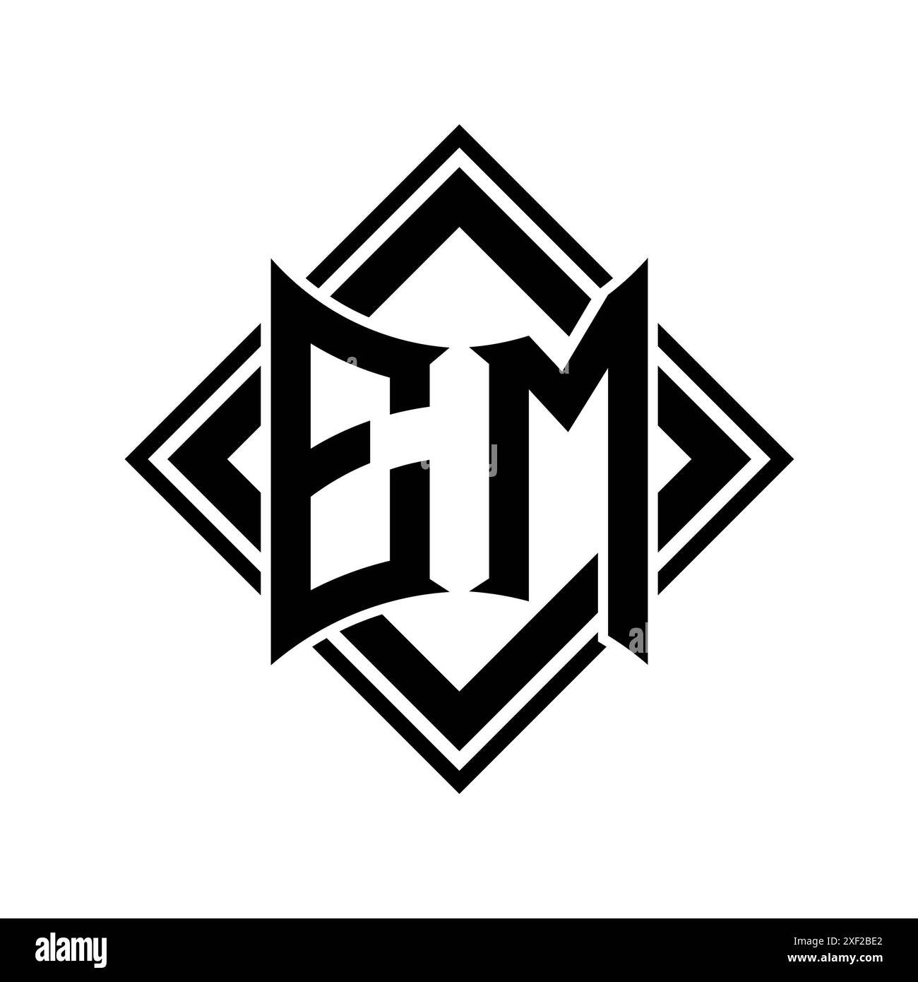 EM Letter logo with abstract shield shape with square black outline on ...