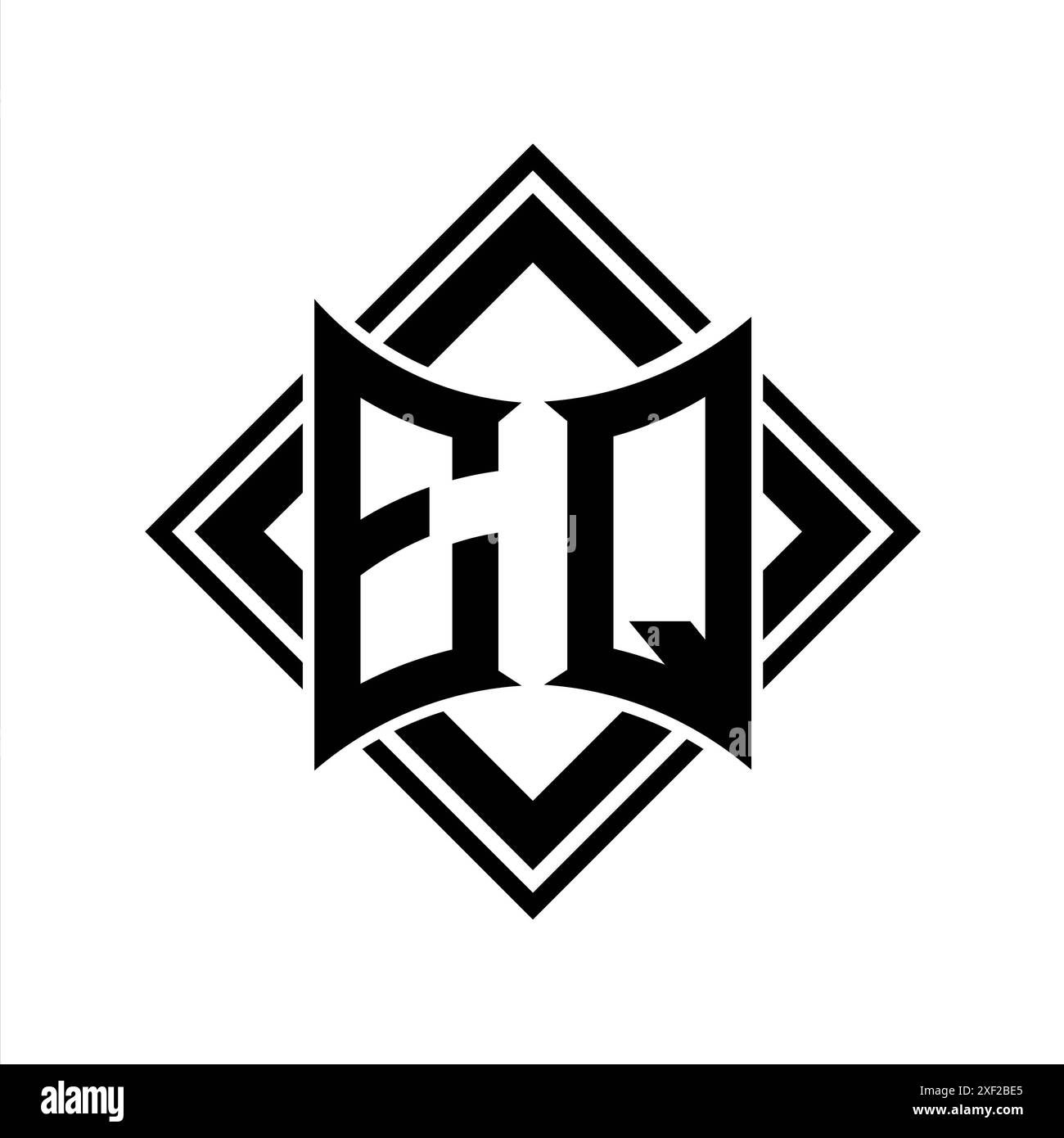 EQ Letter logo with abstract shield shape with square black outline on ...