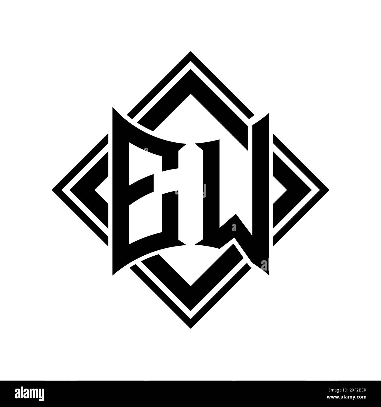 EW Letter logo with abstract shield shape with square black outline on ...
