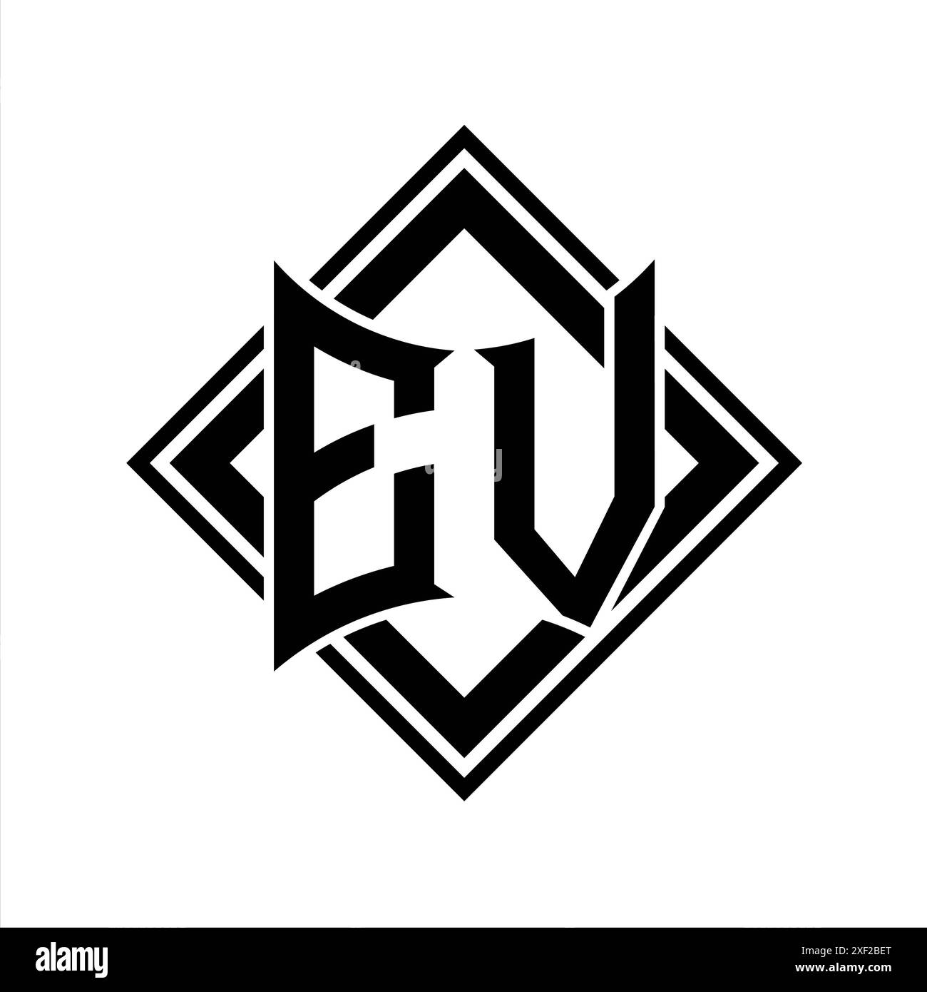 EV Letter logo with abstract shield shape with square black outline on ...