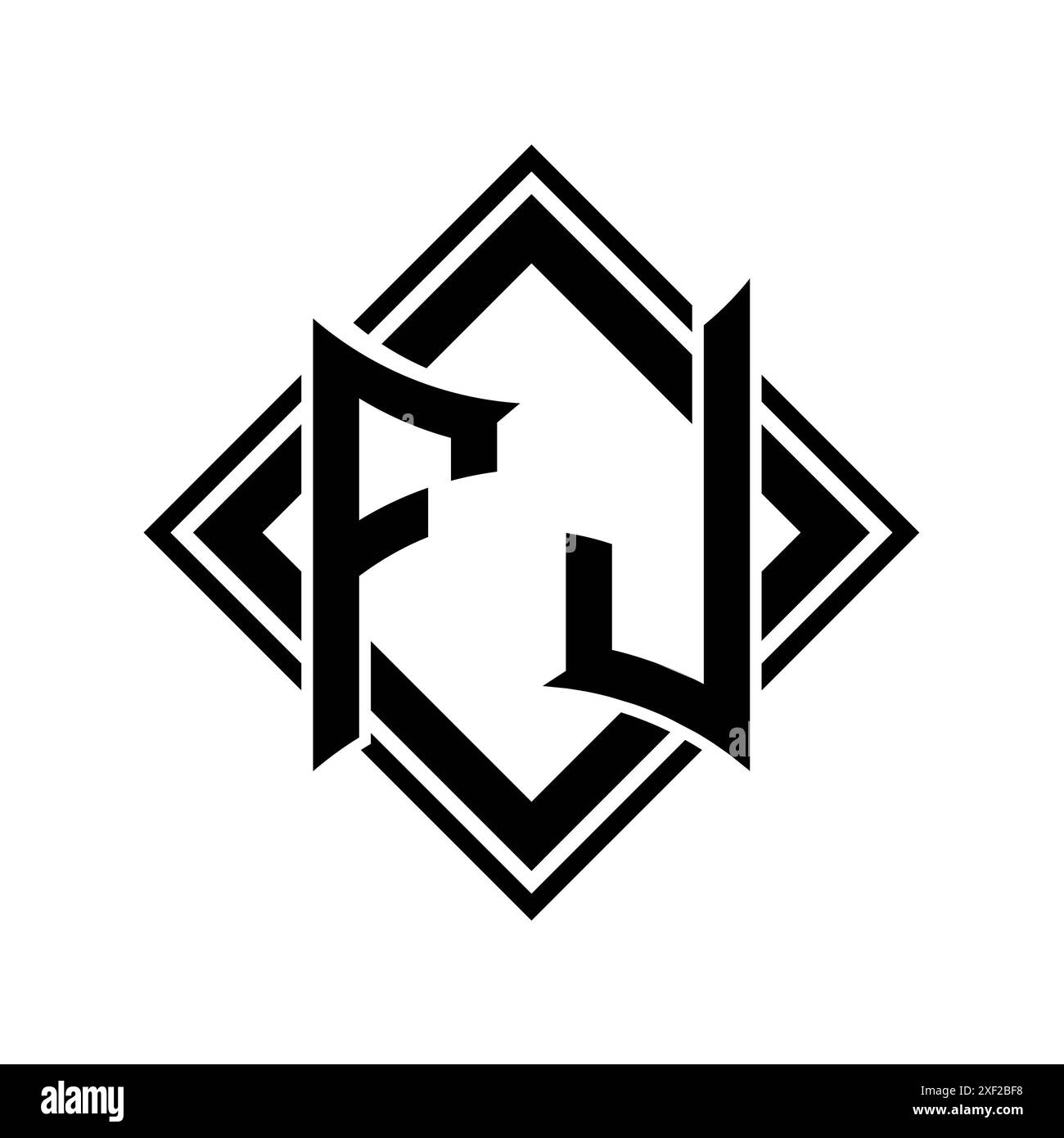 FJ Letter logo with abstract shield shape with square black outline on ...
