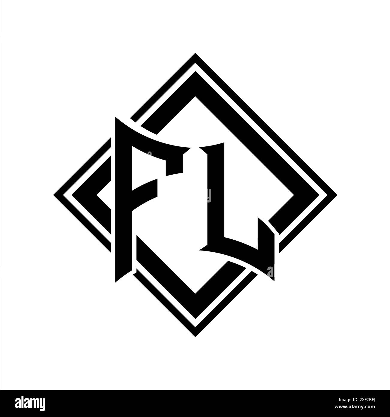 FL Letter logo with abstract shield shape with square black outline on ...