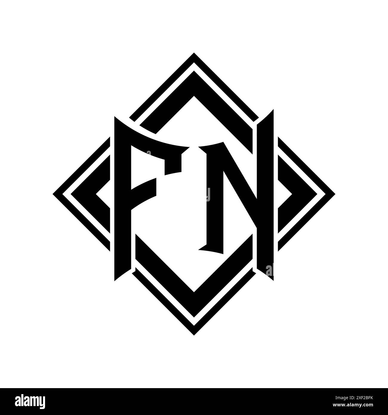 FN Letter logo with abstract shield shape with square black outline on ...