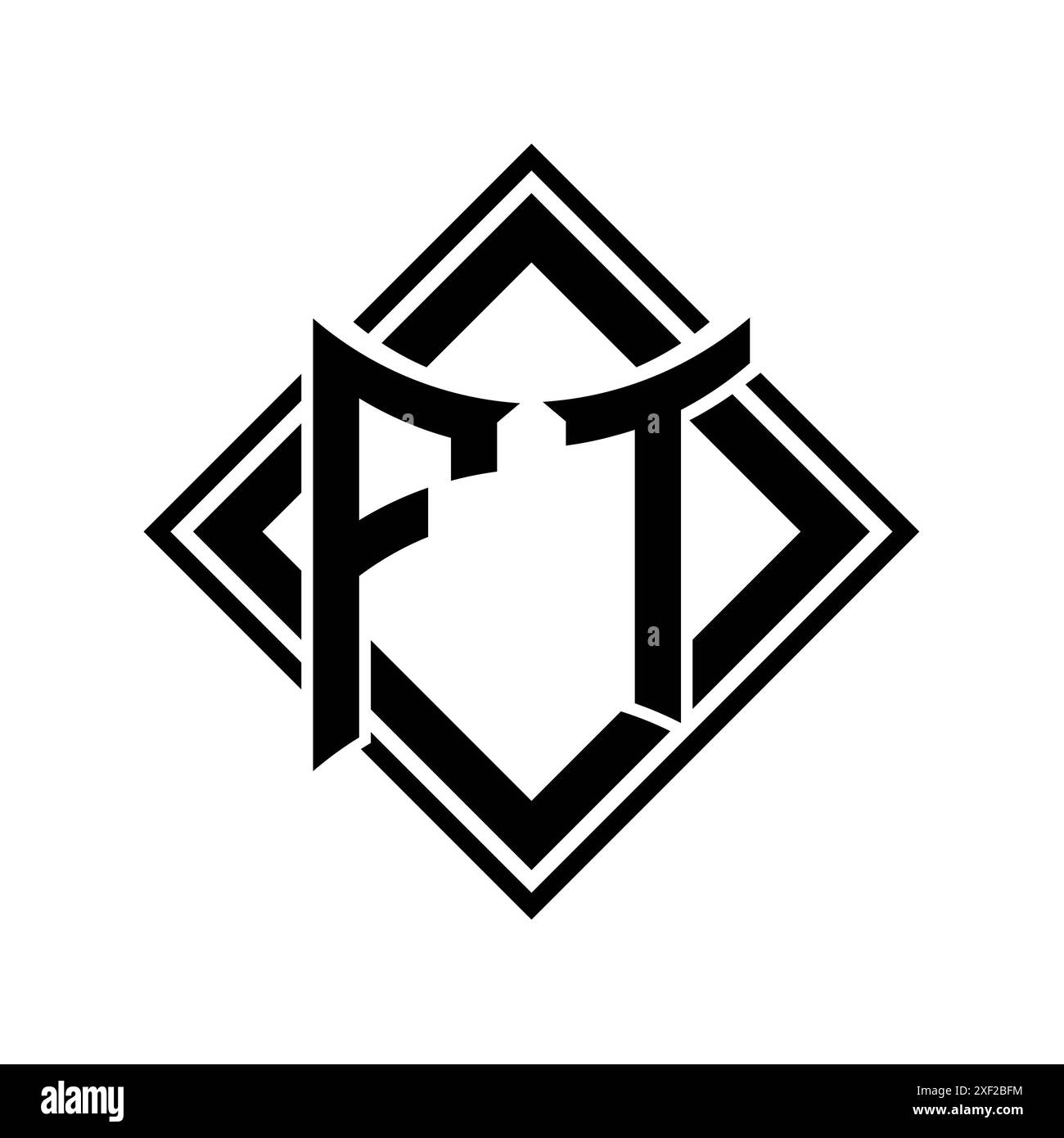 FT Letter logo with abstract shield shape with square black outline on ...
