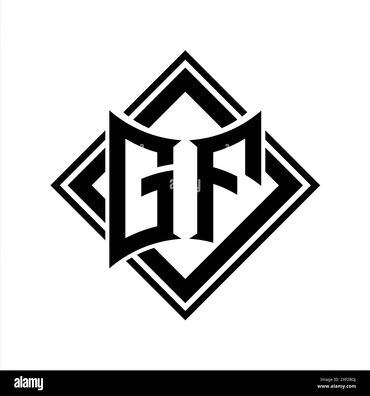 GF Letter logo with abstract shield shape with square black outline on ...