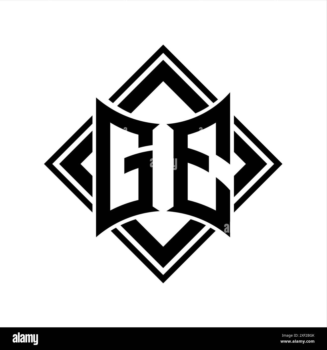 GE Letter logo with abstract shield shape with square black outline on ...