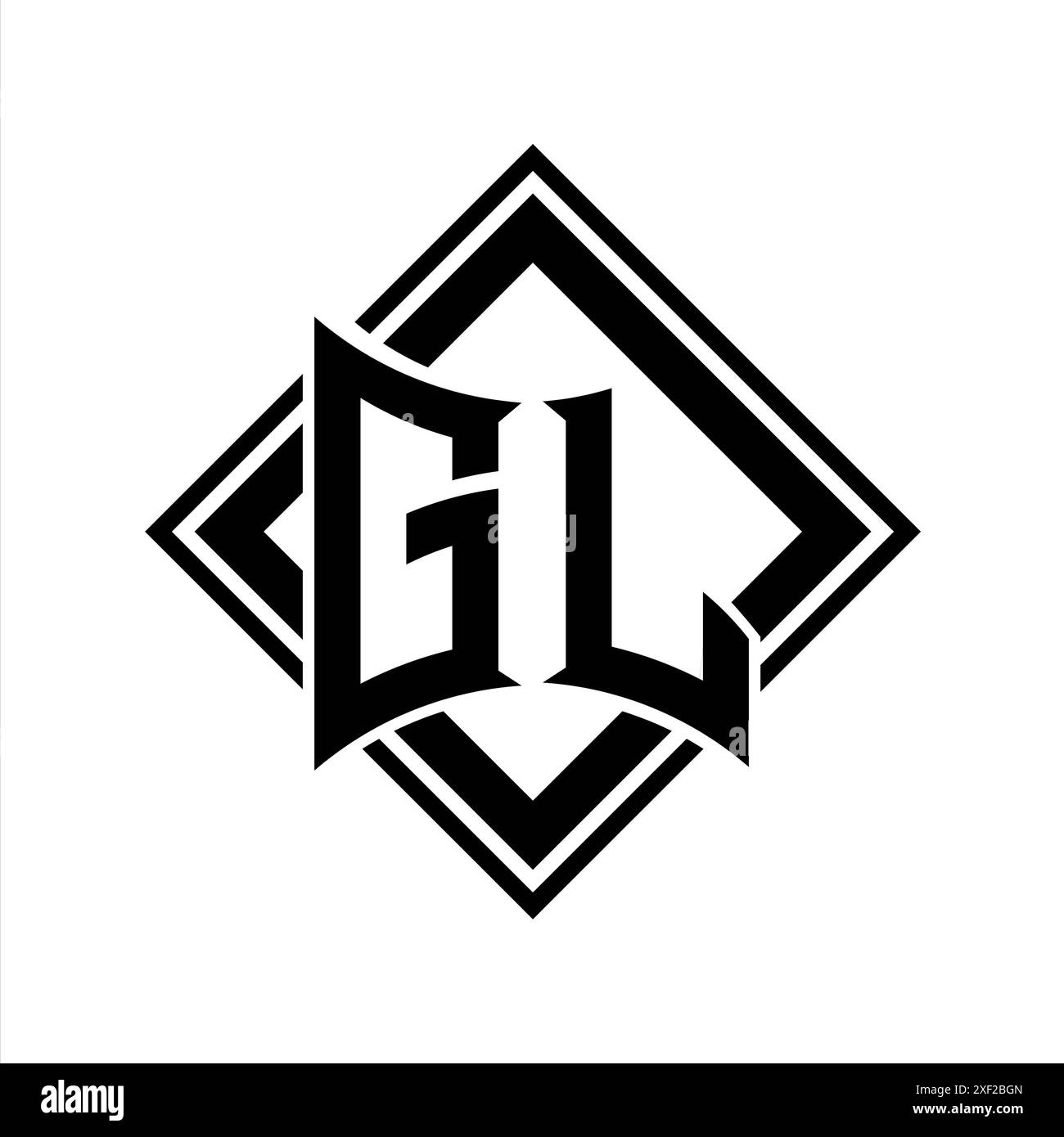 GL Letter logo with abstract shield shape with square black outline on ...