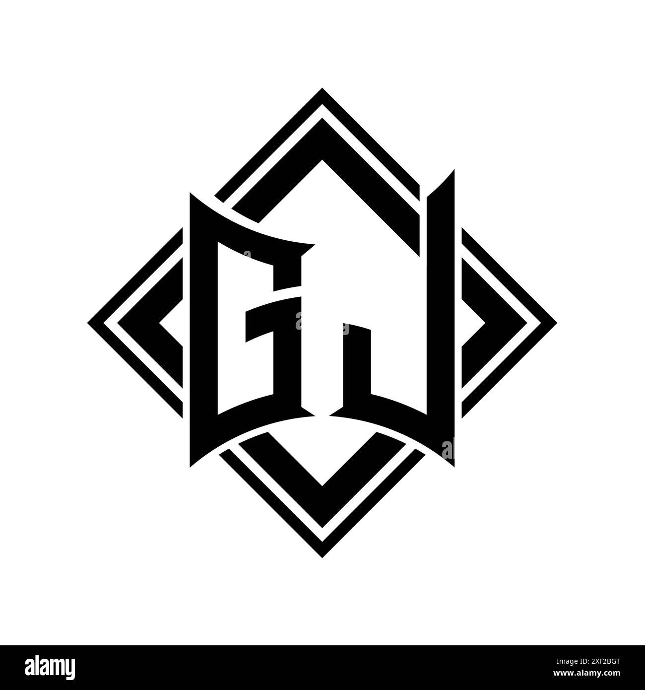 GJ Letter logo with abstract shield shape with square black outline on ...