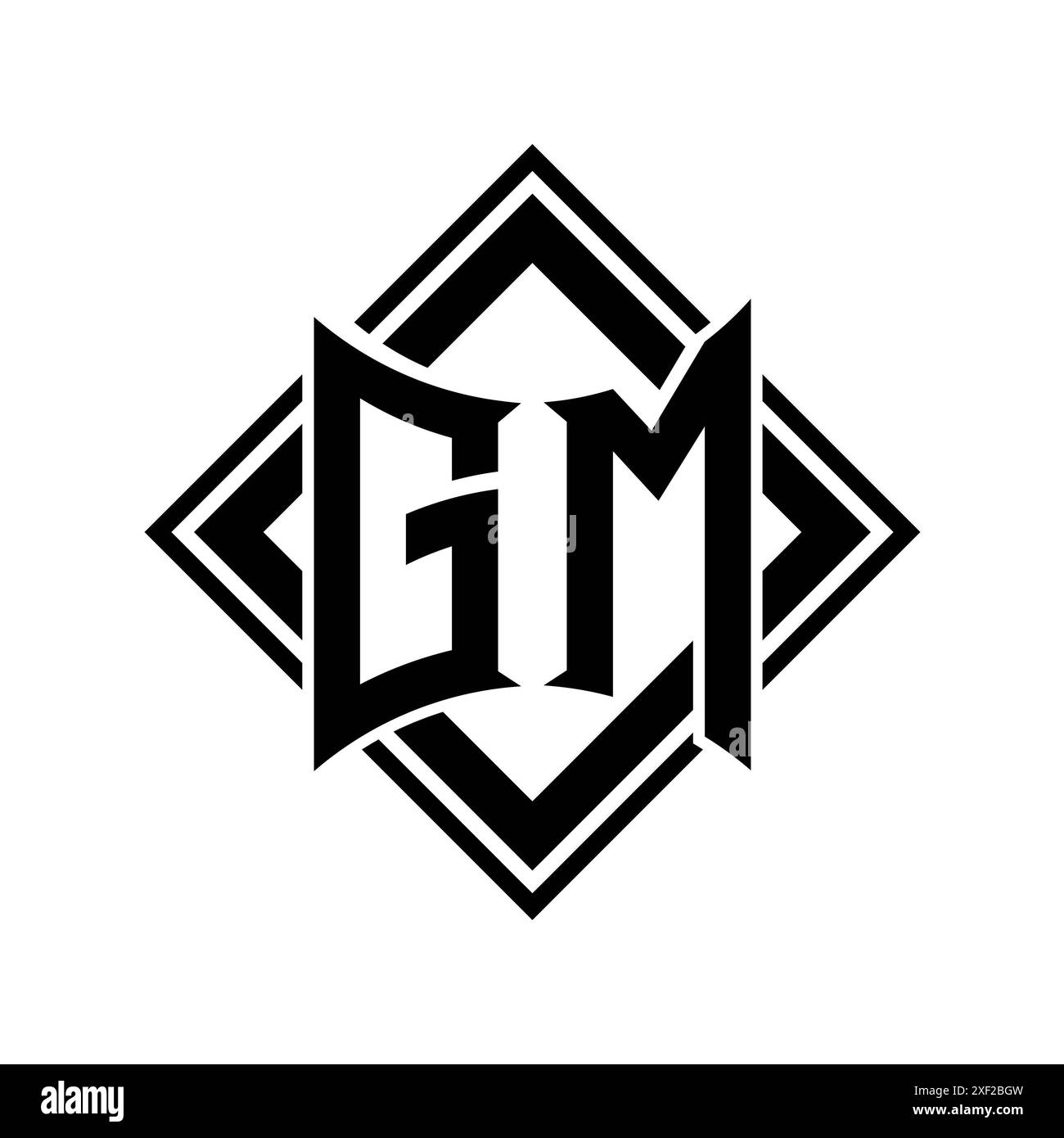 GM Letter logo with abstract shield shape with square black outline on ...