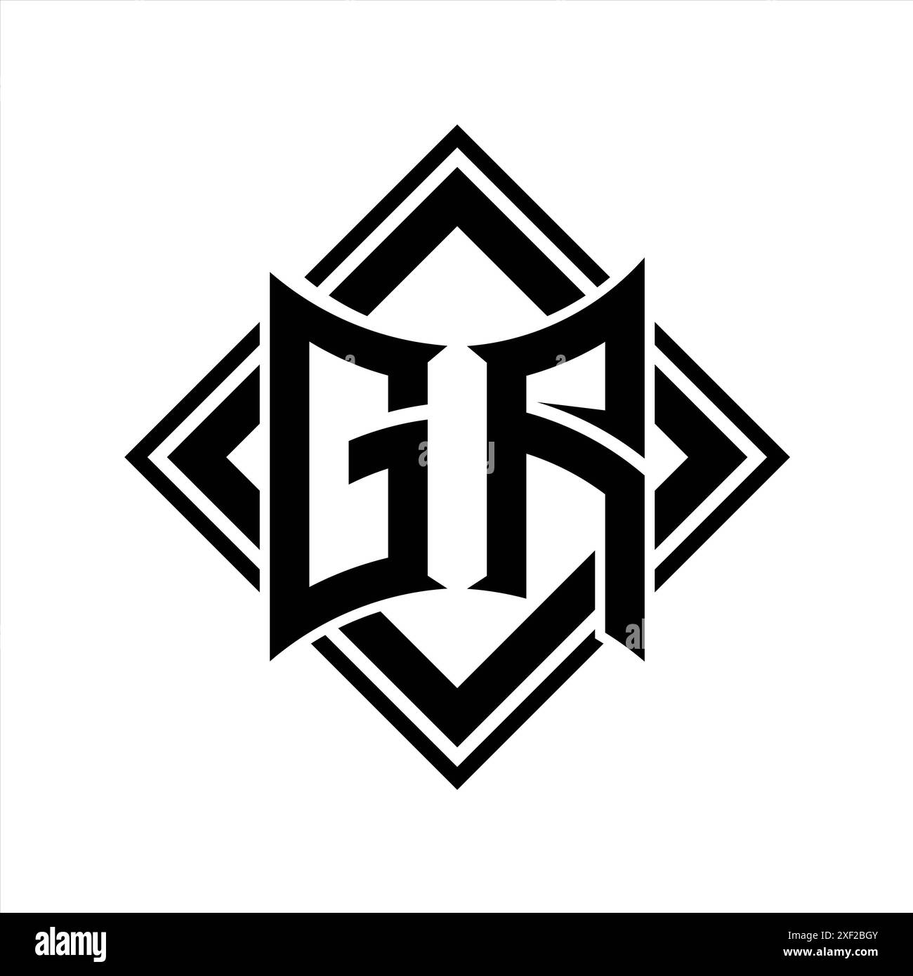 GA Letter logo with abstract shield shape with square black outline on ...