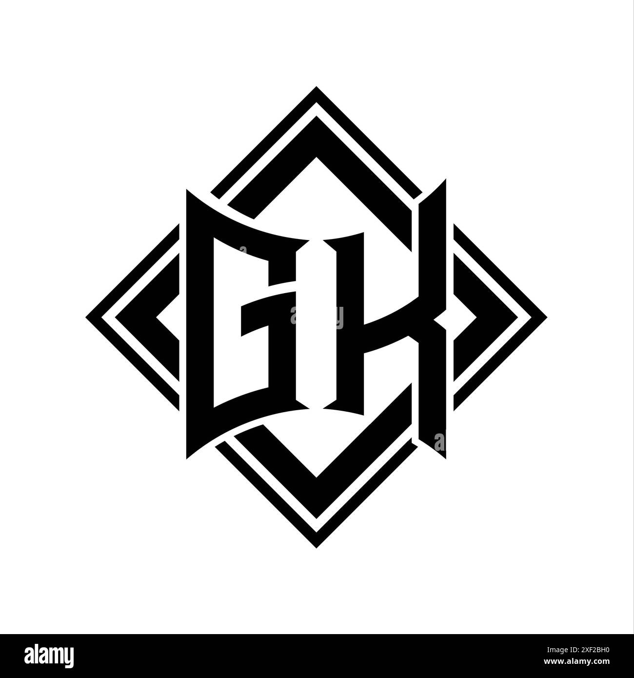 GK Letter logo with abstract shield shape with square black outline on ...