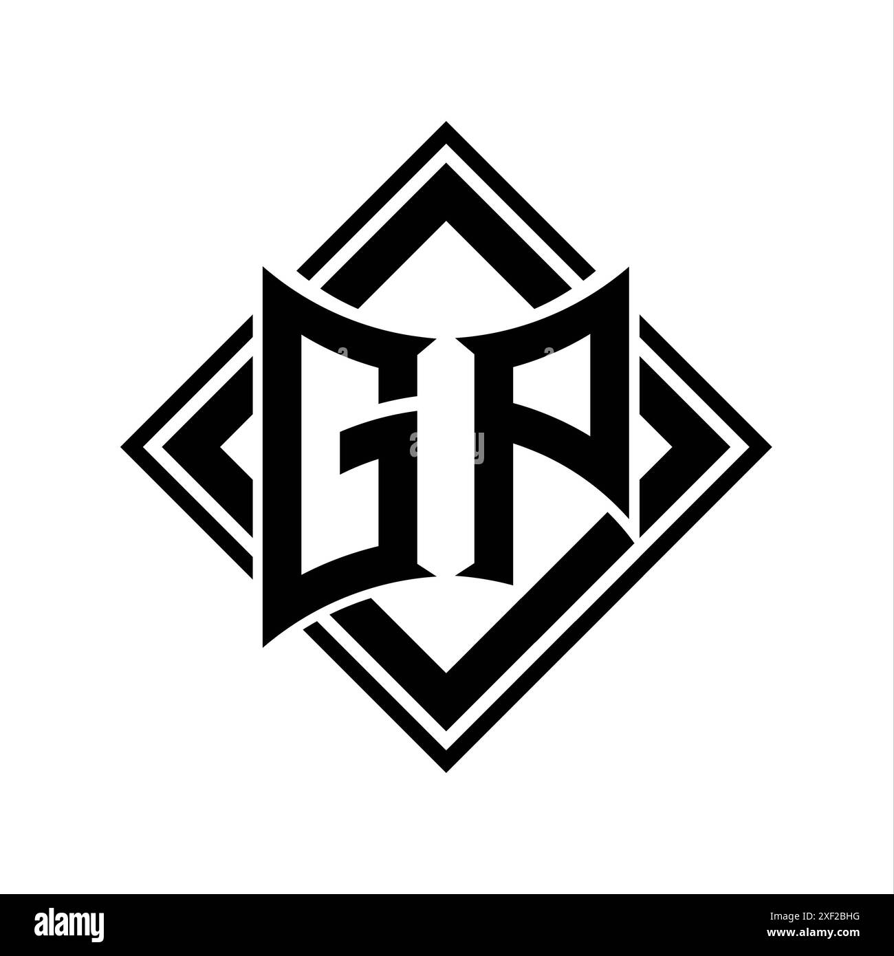 GP Letter logo with abstract shield shape with square black outline on ...