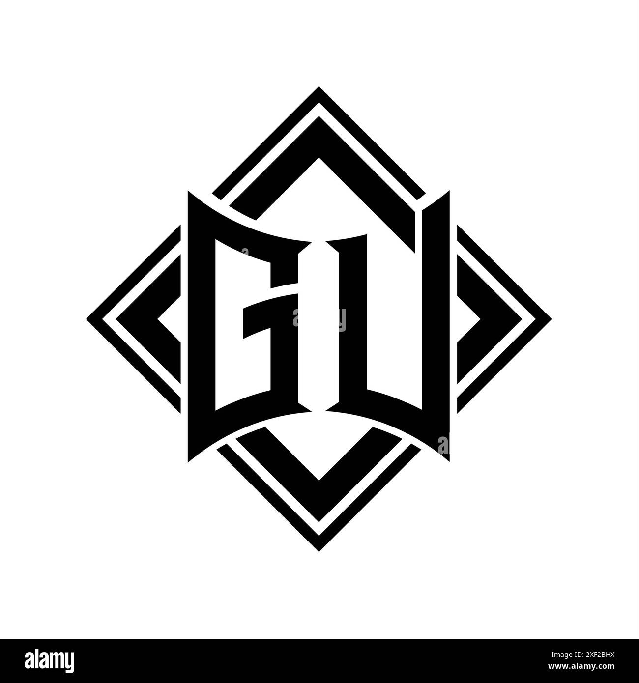 GU Letter logo with abstract shield shape with square black outline on ...