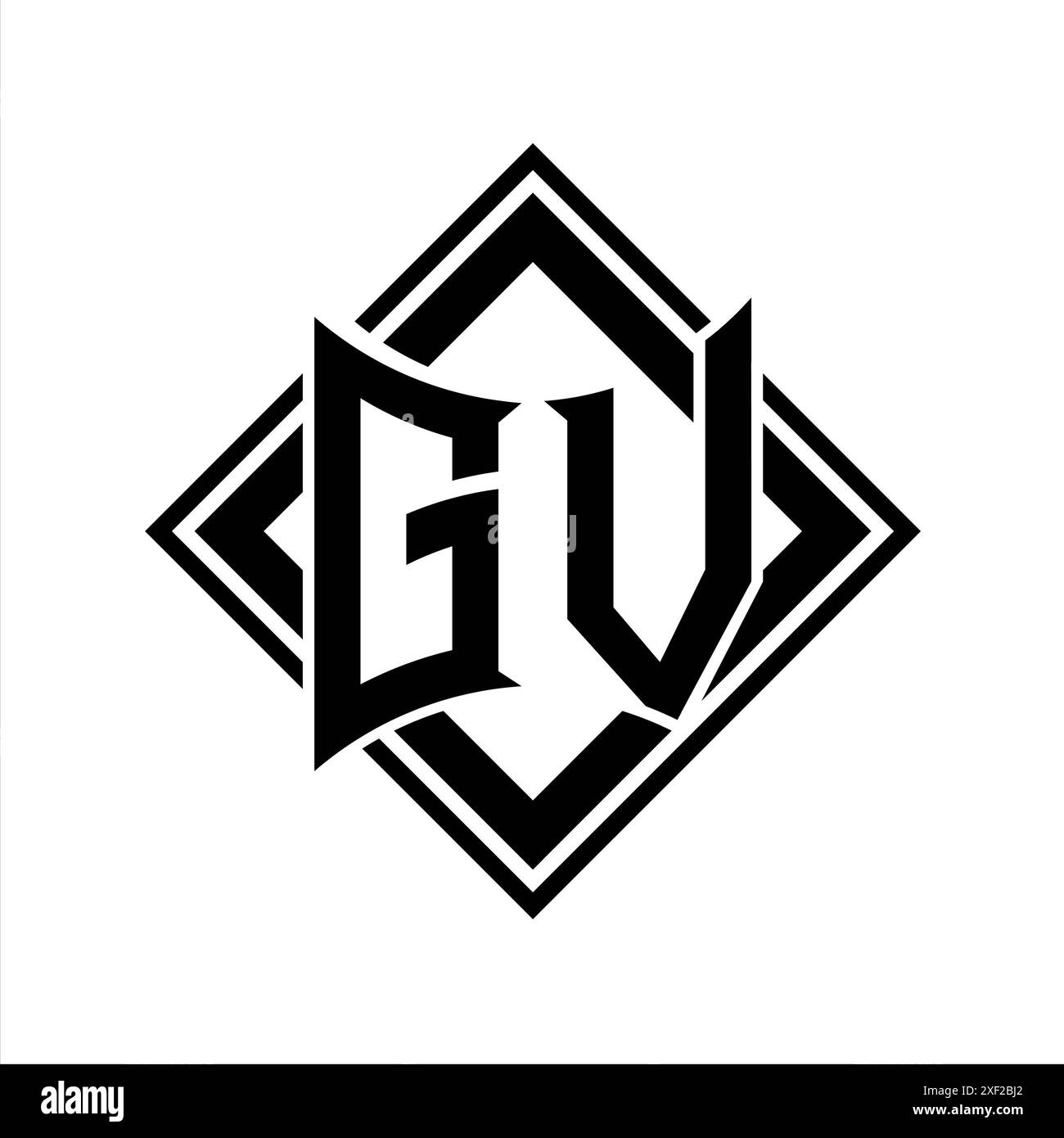 GV Letter logo with abstract shield shape with square black outline on ...