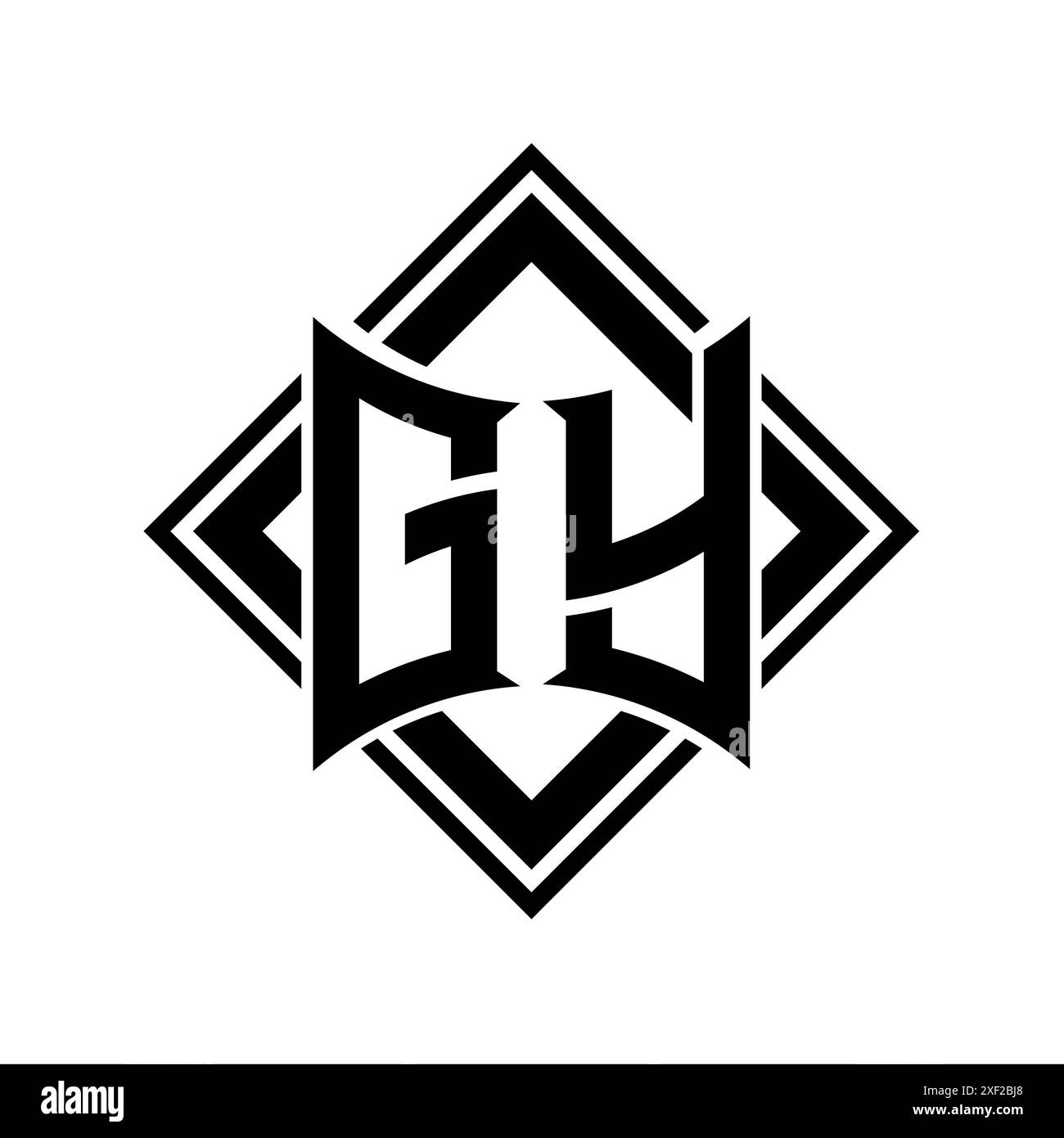 GY Letter logo with abstract shield shape with square black outline on ...