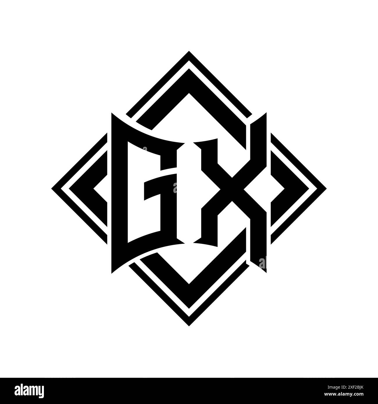 GX Letter logo with abstract shield shape with square black outline on ...