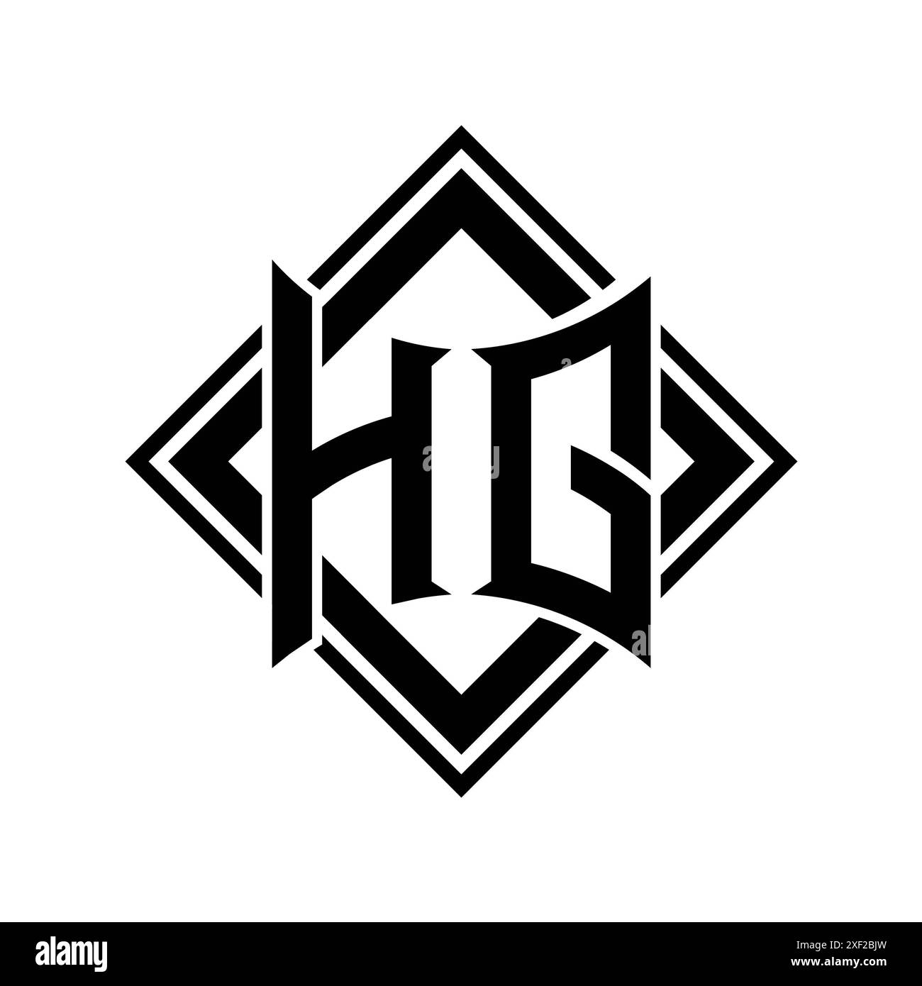 HG Letter logo with abstract shield shape with square black outline on ...
