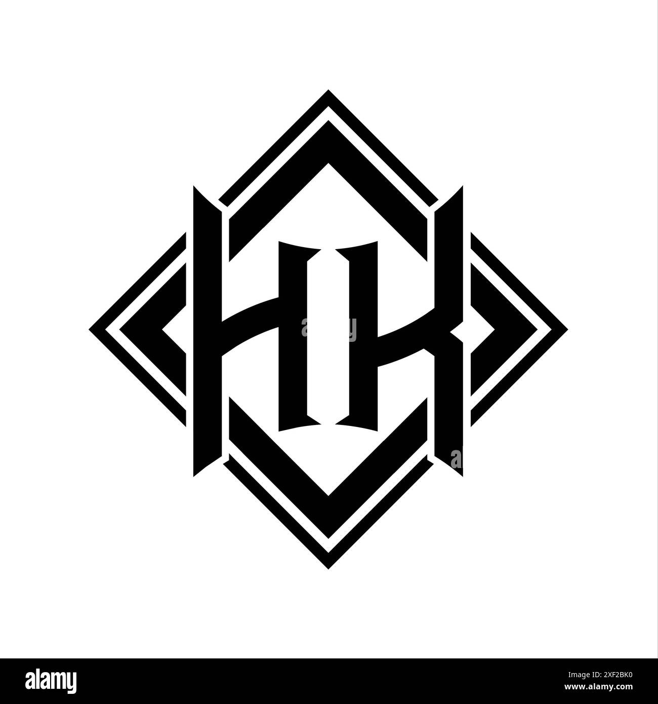 HK Letter logo with abstract shield shape with square black outline on ...