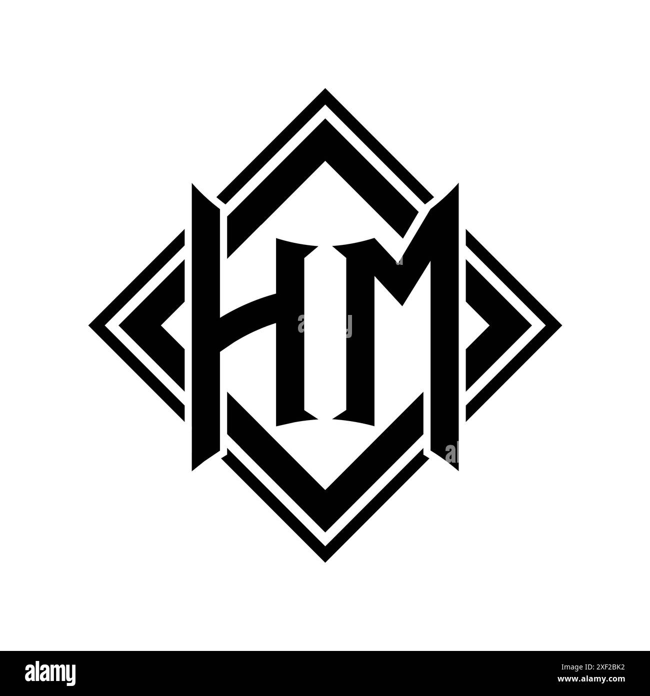 HM Letter logo with abstract shield shape with square black outline on ...