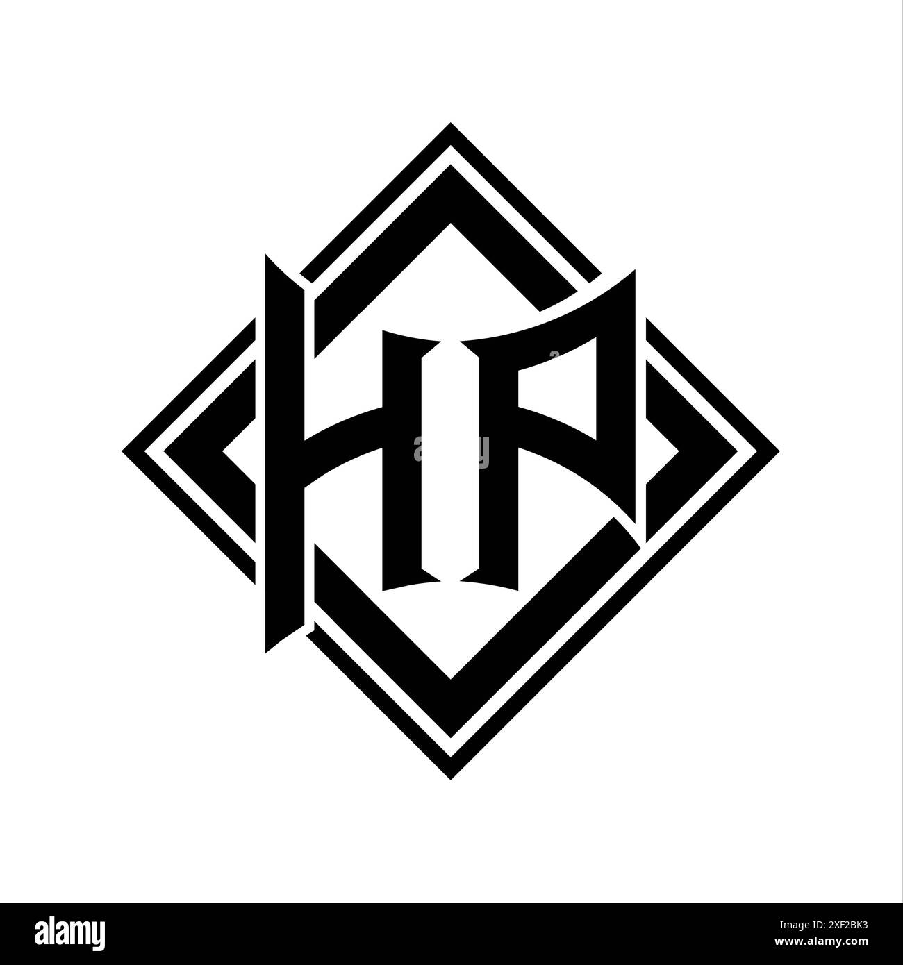 HP Letter logo with abstract shield shape with square black outline on ...